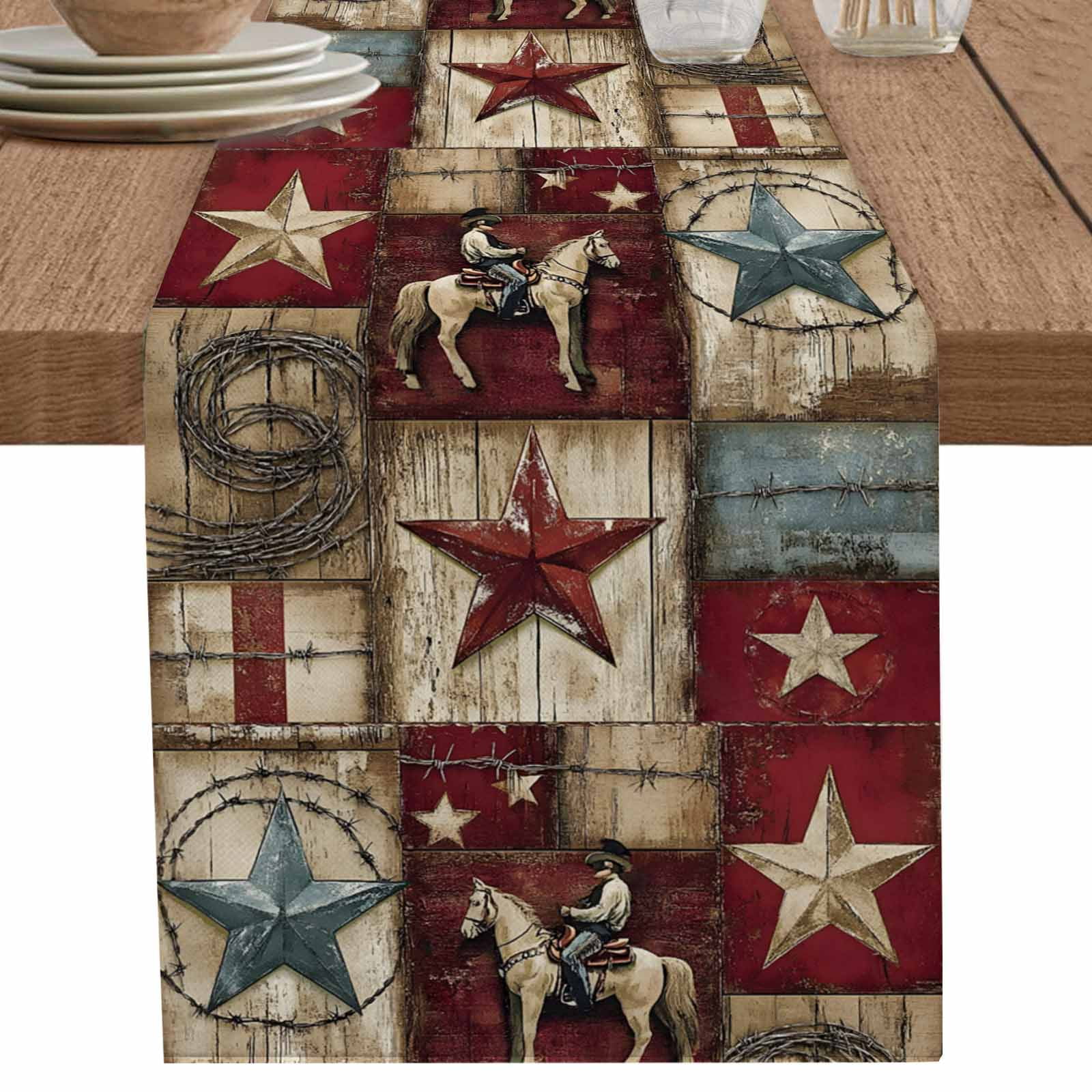 nqOlkjepod Texas Star Vintage Table Runner 120 Inches Long Farmhouse ...