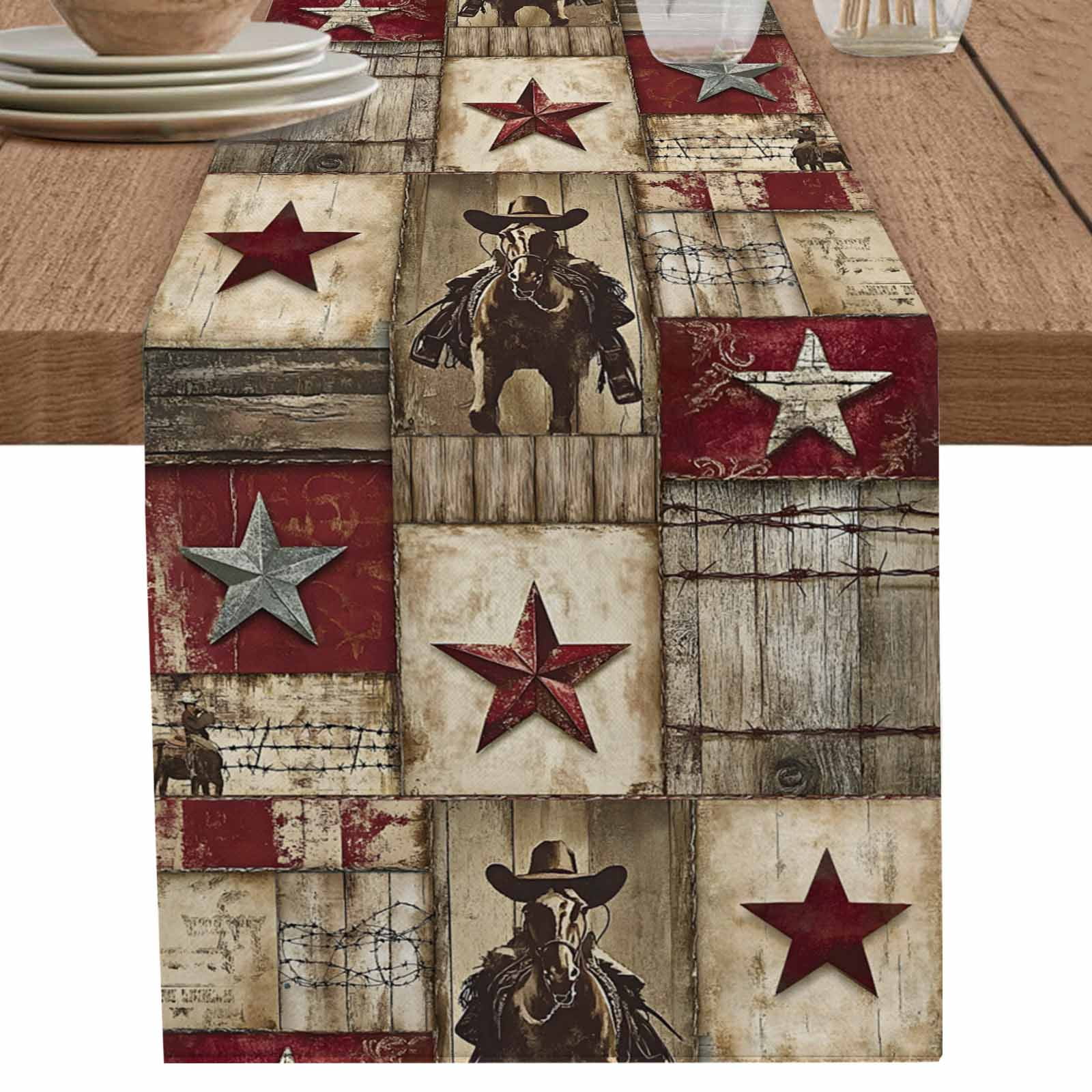 nqOlkjepod Texas Star Vintage Table Runner 72 Inches Long Farmhouse ...