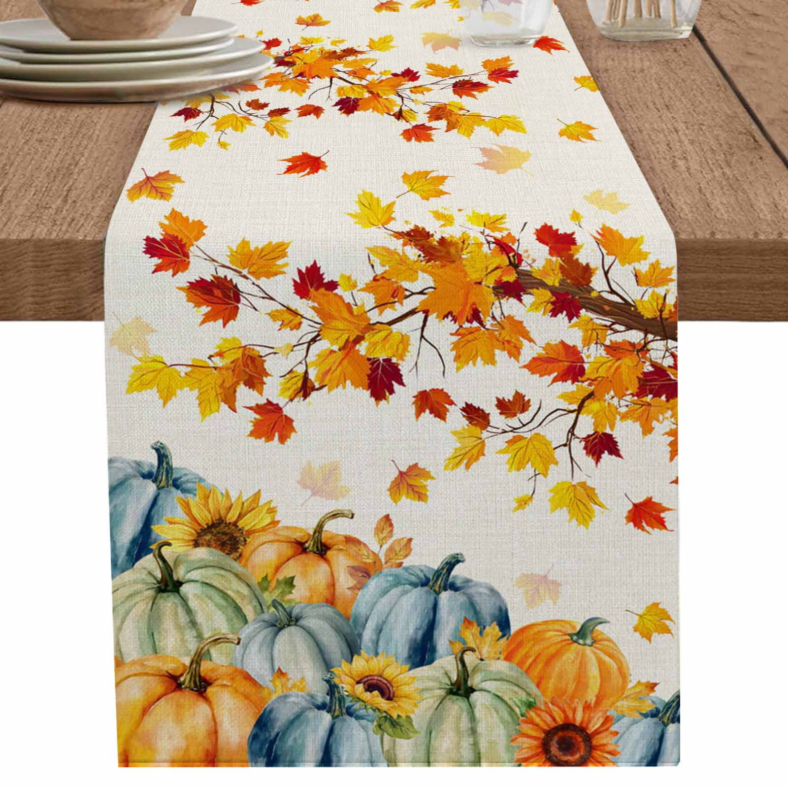 nqOlkjepod Thanksgiving Fall Pumpkins Table Runner 60 Inches Long ...