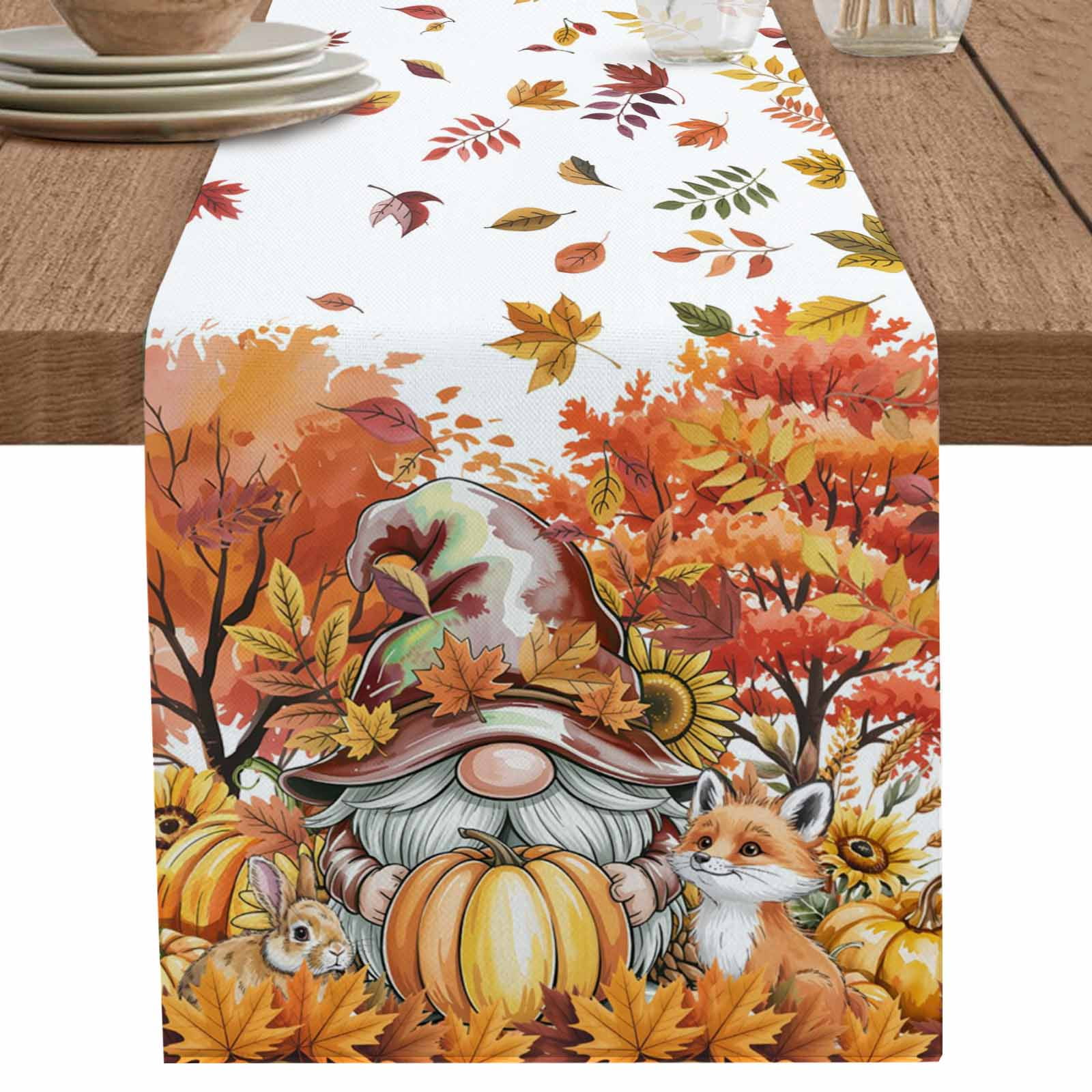 nqOlkjepod Thanksgiving Gnomes Table Runner 70 Inches Long Farmhouse ...
