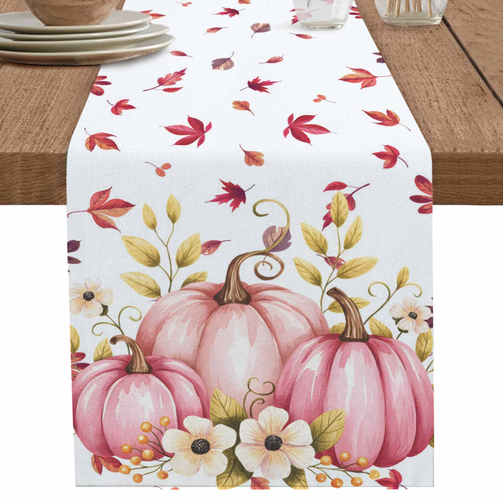 nqOlkjepod Thanksgiving Pumpkins Table Runner 108 Inches Long Farmhouse ...