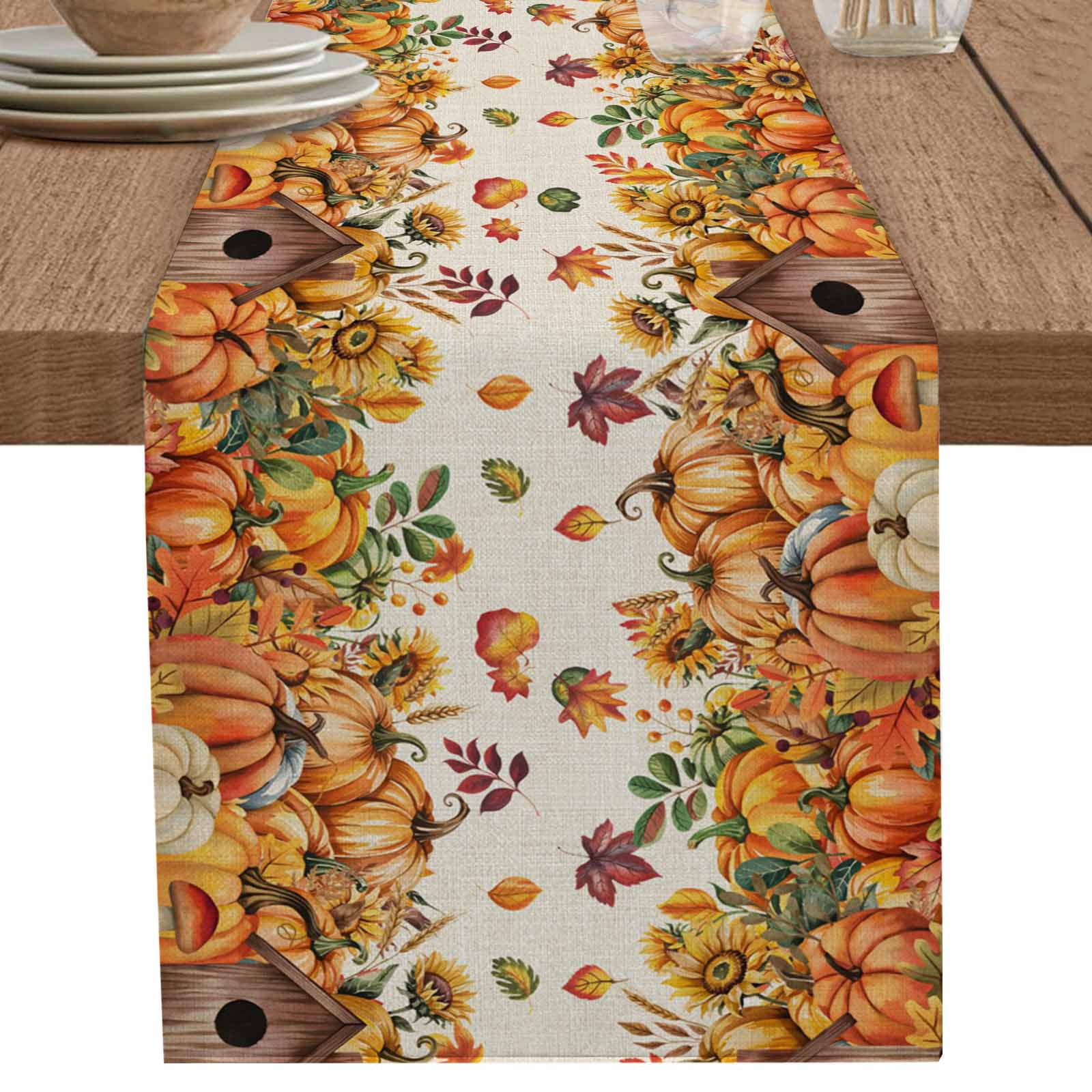 nqOlkjepod Thanksgiving Pumpkins Table Runner 108 Inches Long Farmhouse ...