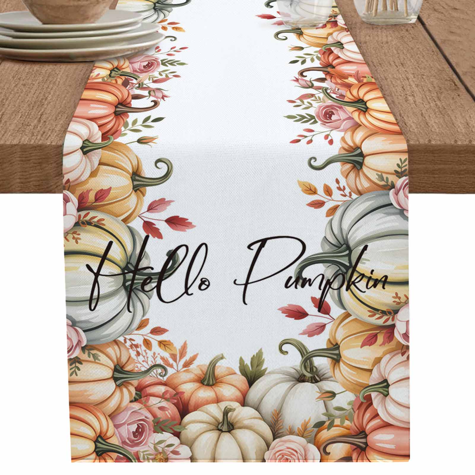nqOlkjepod Thanksgiving Pumpkins Table Runner 72 Inches Long Farmhouse ...