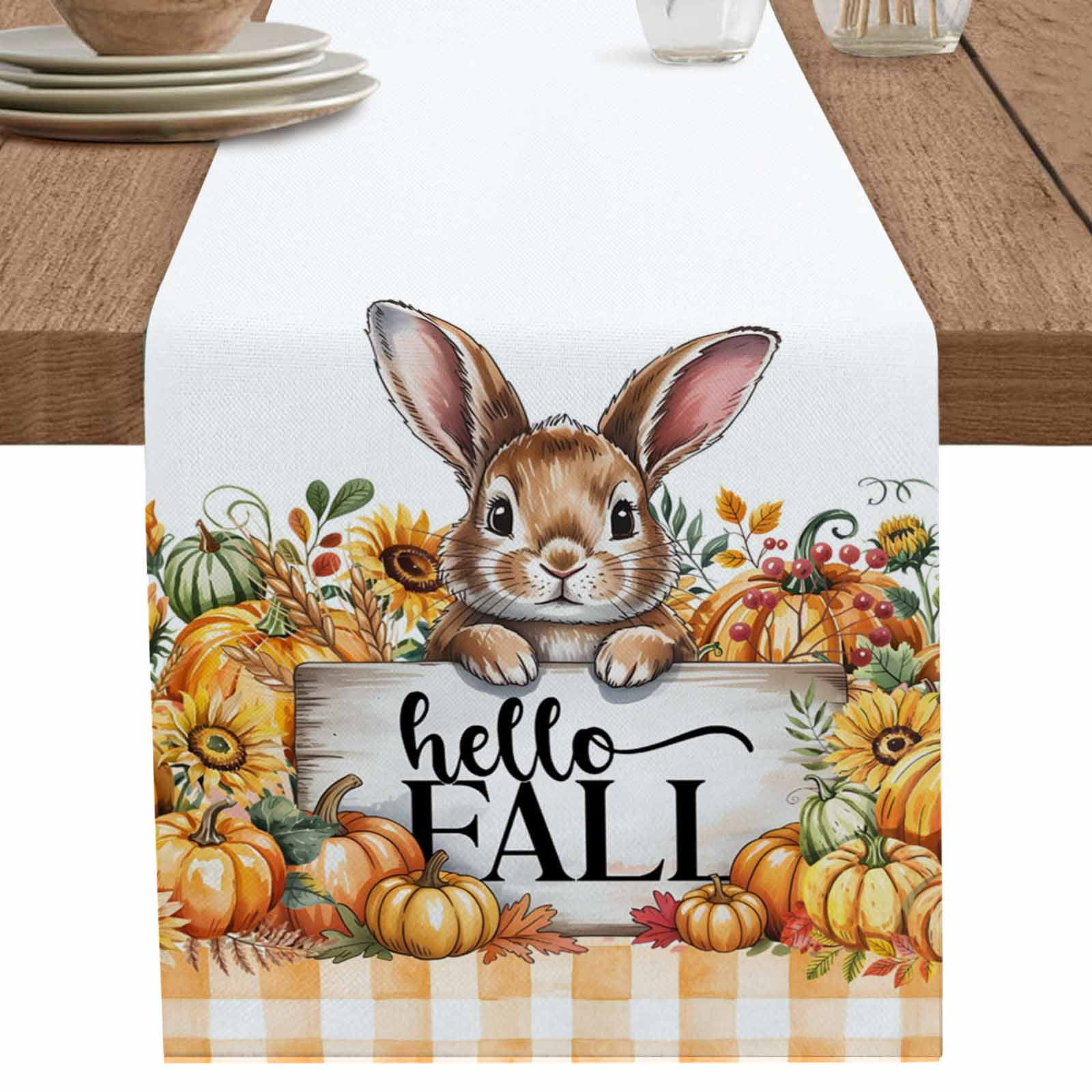 nqOlkjepod Thanksgiving Rabbit Table Runner 90 Inches Long Farmhouse ...