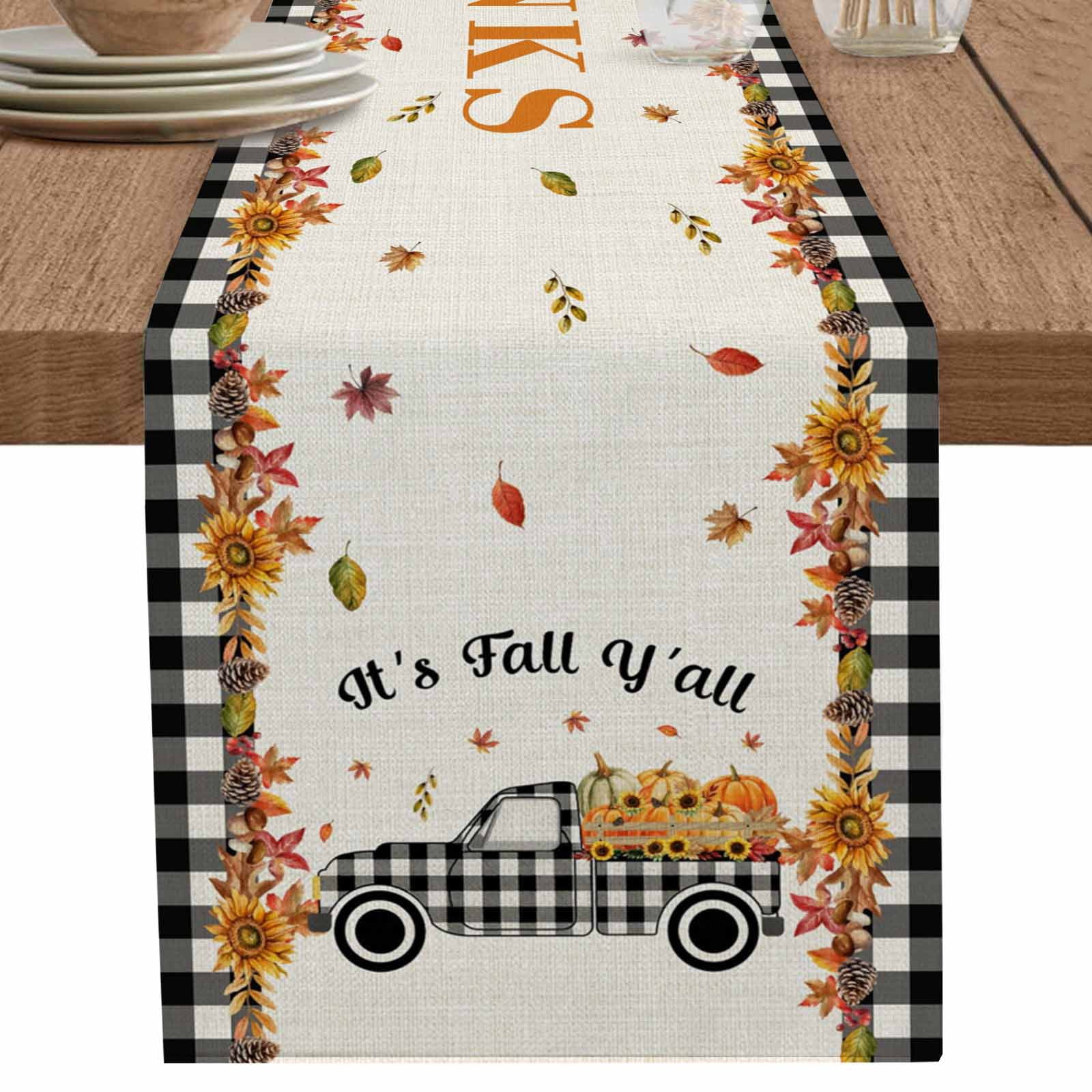 nqOlkjepod Thanksgiving Truck Table Runner 90 Inches Long Farmhouse ...