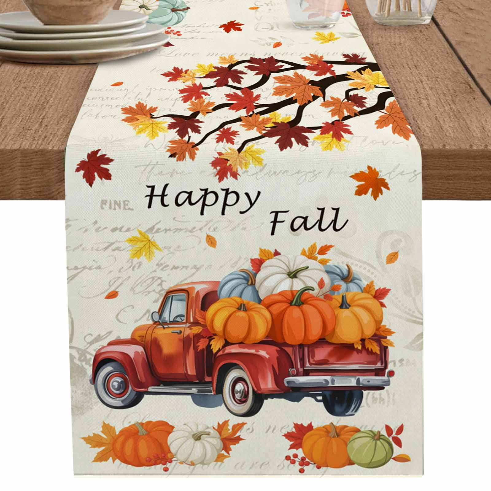 nqOlkjepod Thanksgiving Truck Table Runner 90 Inches Long Farmhouse ...