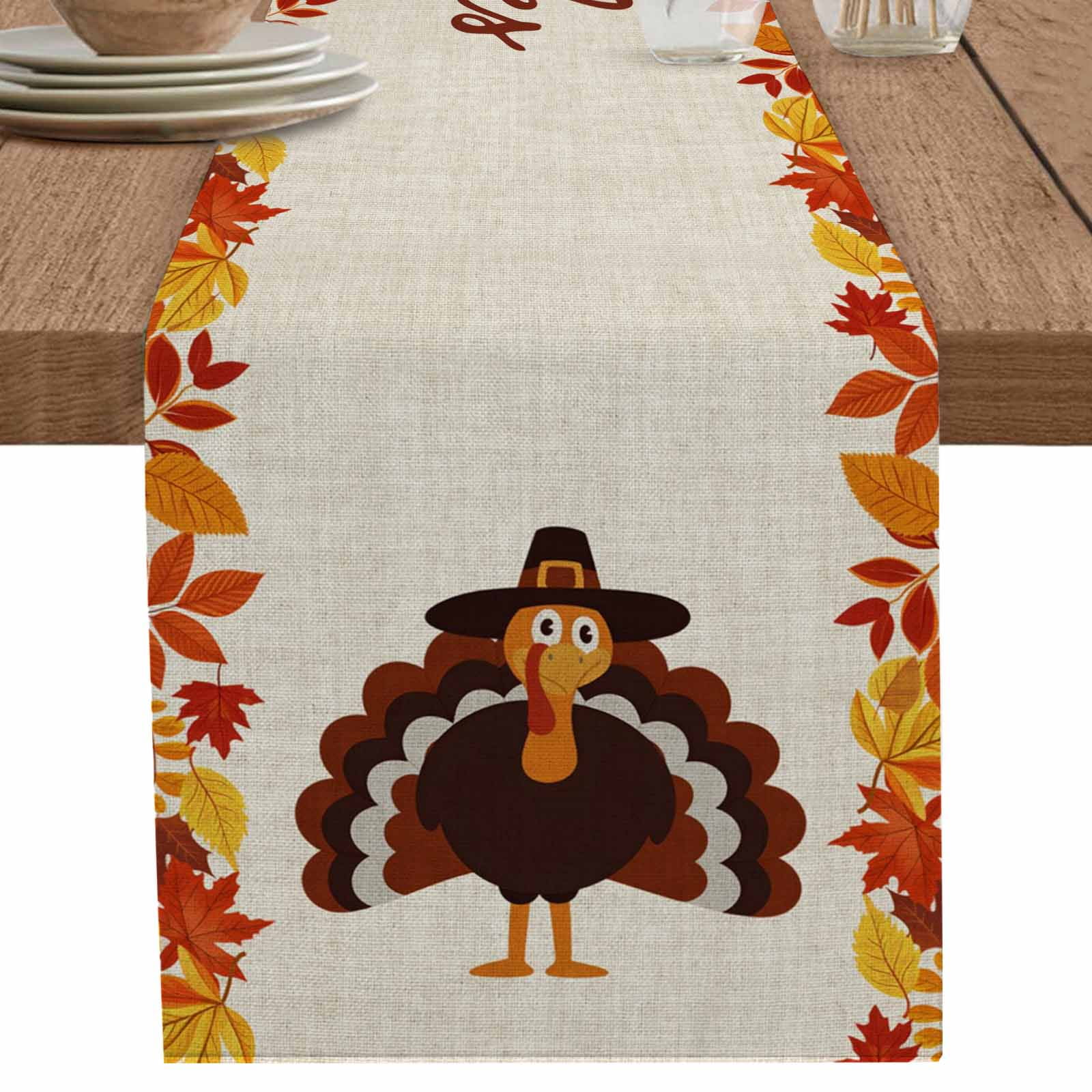 nqOlkjepod Thanksgiving Turkey Table Runner 120 Inches Long Farmhouse ...