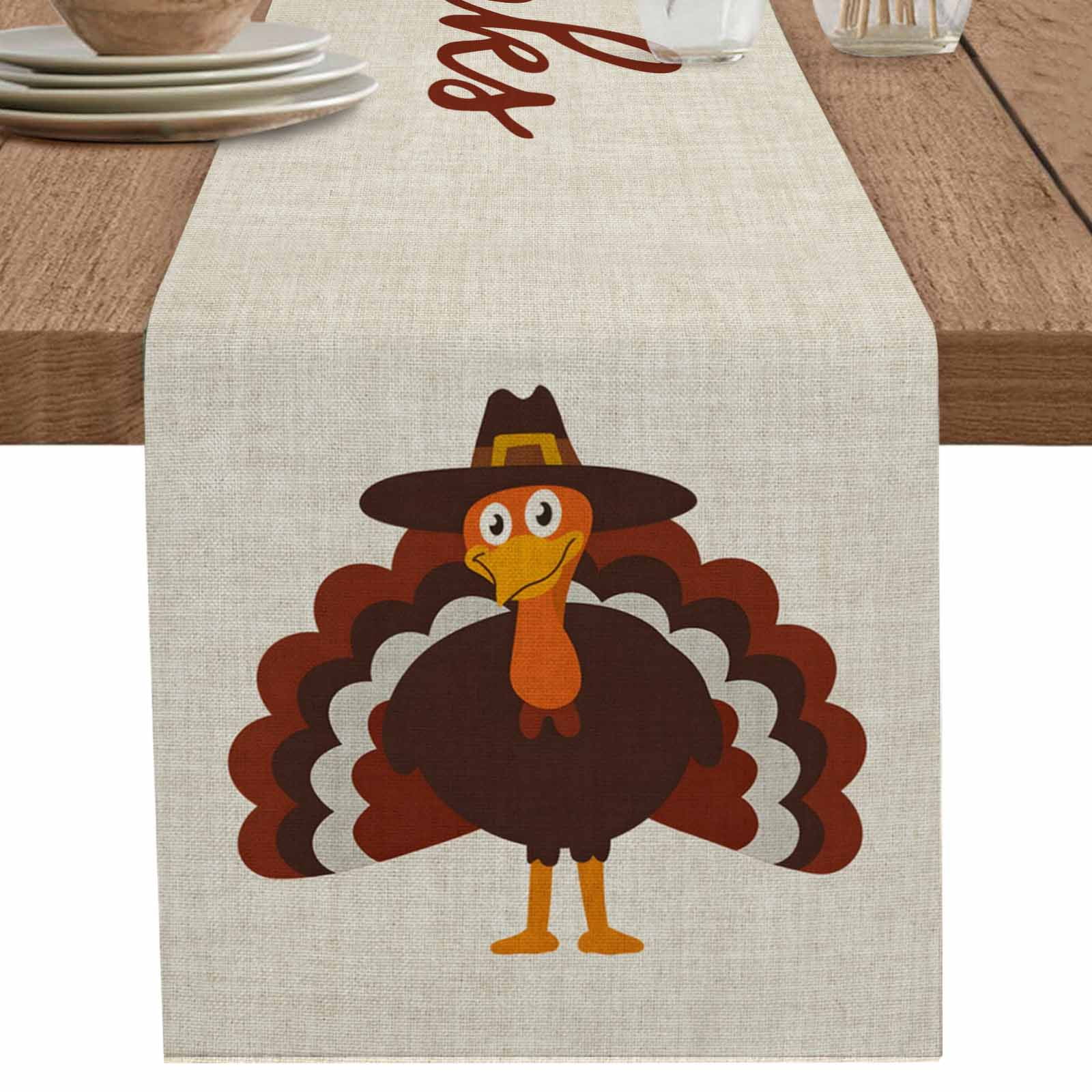 nqOlkjepod Thanksgiving Turkey Table Runner 60 Inches Long Farmhouse ...