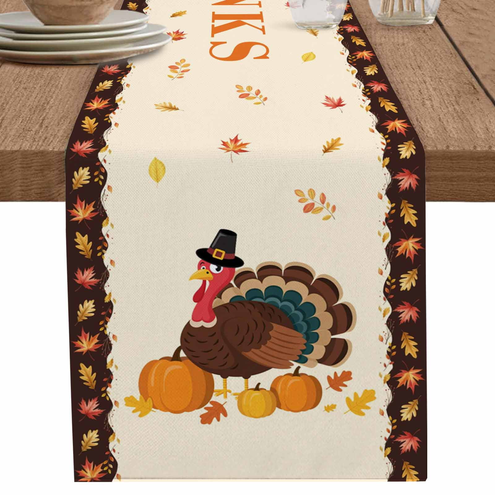 nqOlkjepod Thanksgiving Turkey Table Runner 90 Inches Long Farmhouse ...