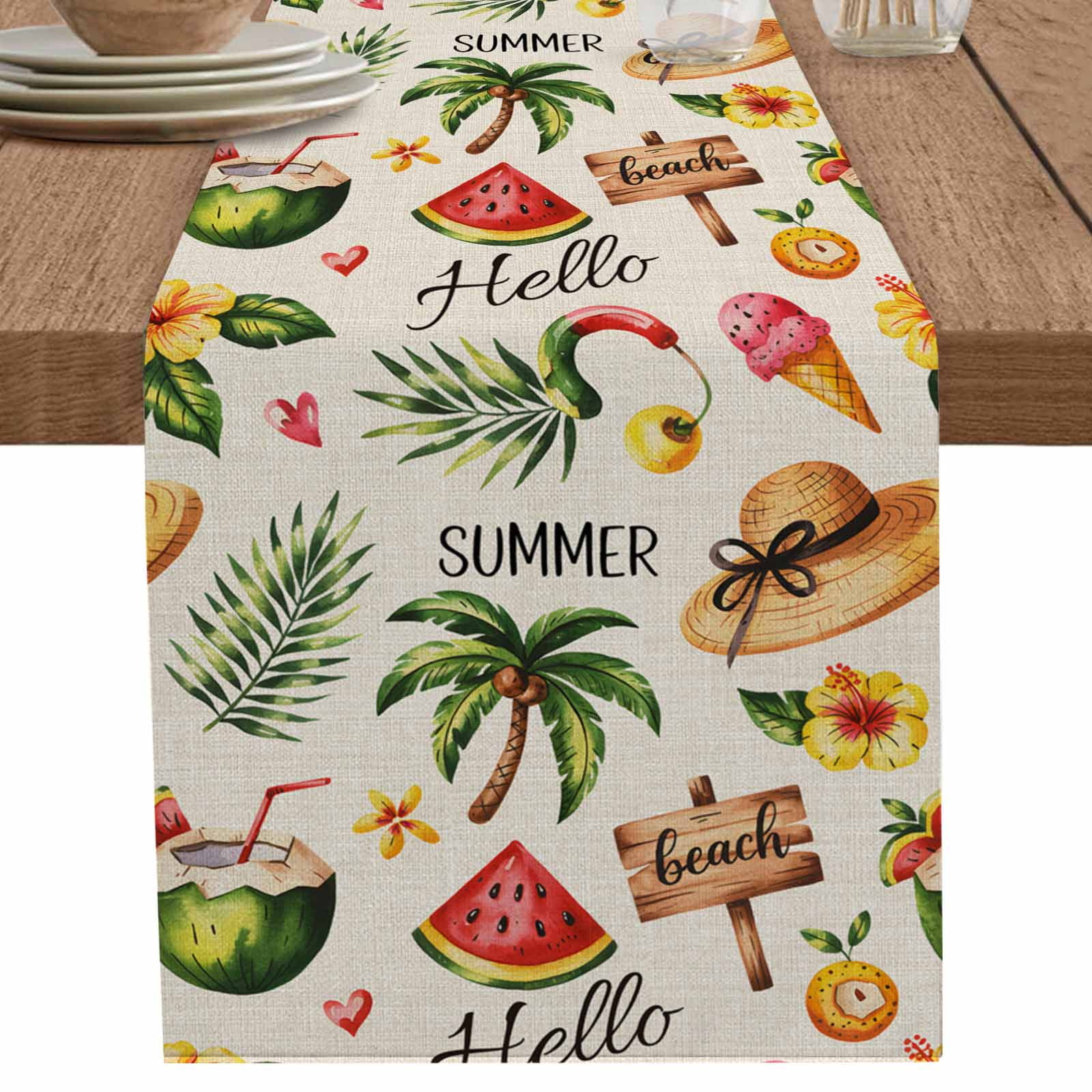 nqOlkjepod Tropical Beach Table Runner 72 Inches Long Farmhouse Dress ...