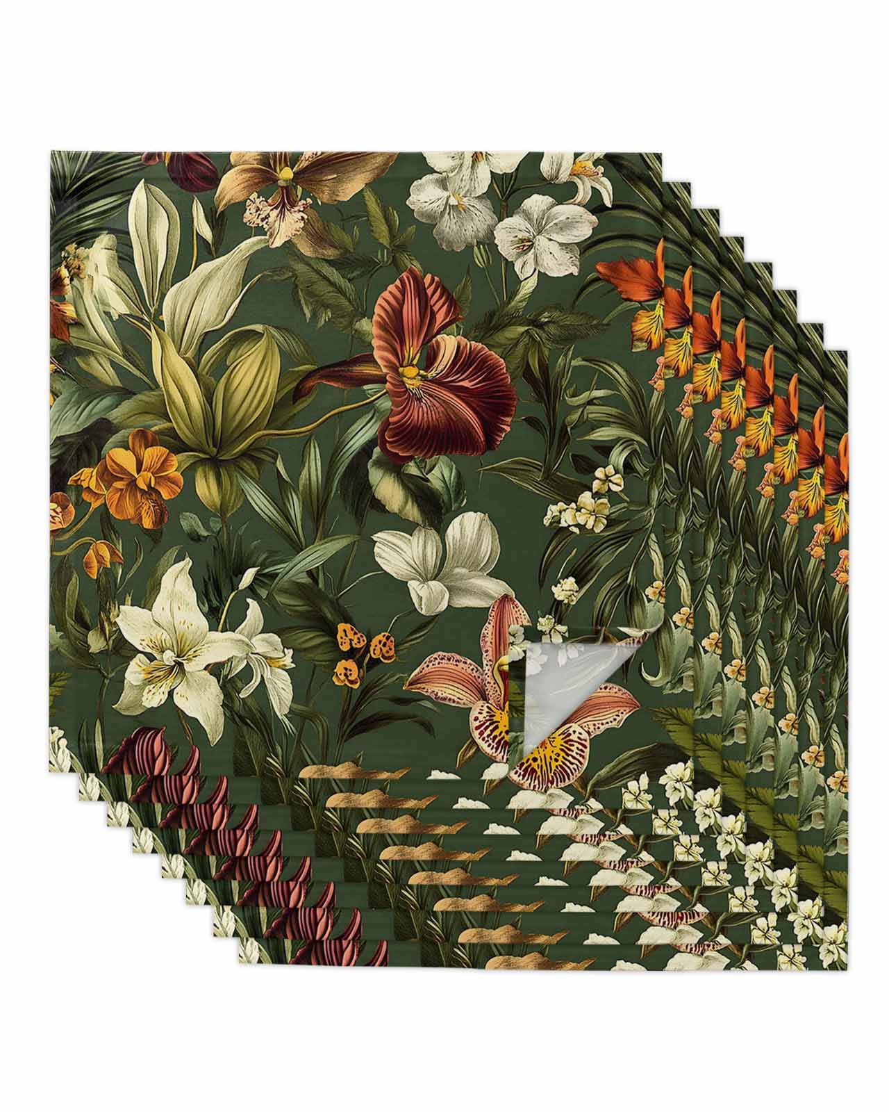 nqOlkjepod Tropical Botanical Cloth Napkins Set of 8 Reusable Dinner ...