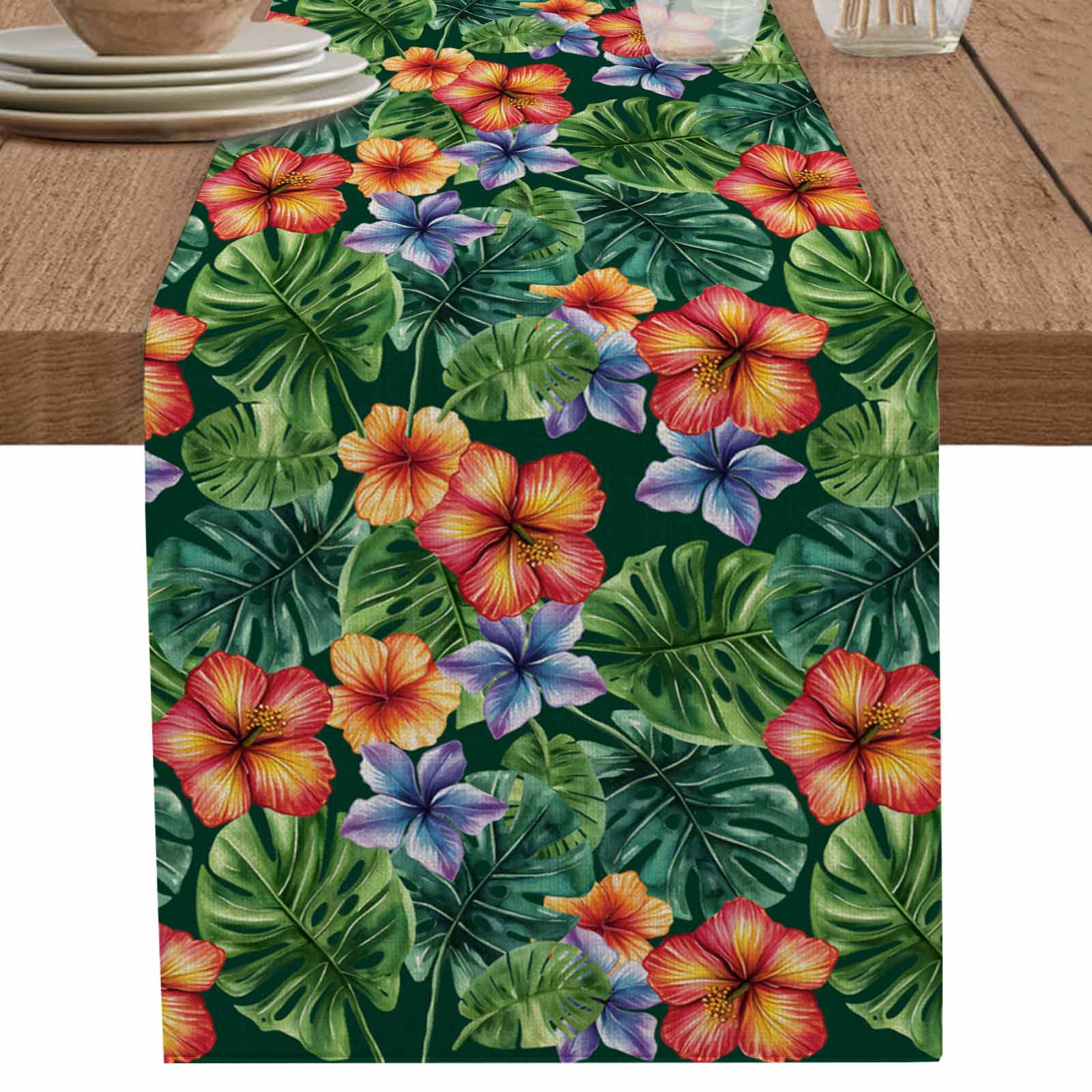 nqOlkjepod Tropical Botanical Table Runner 48 Inches Long Farmhouse ...