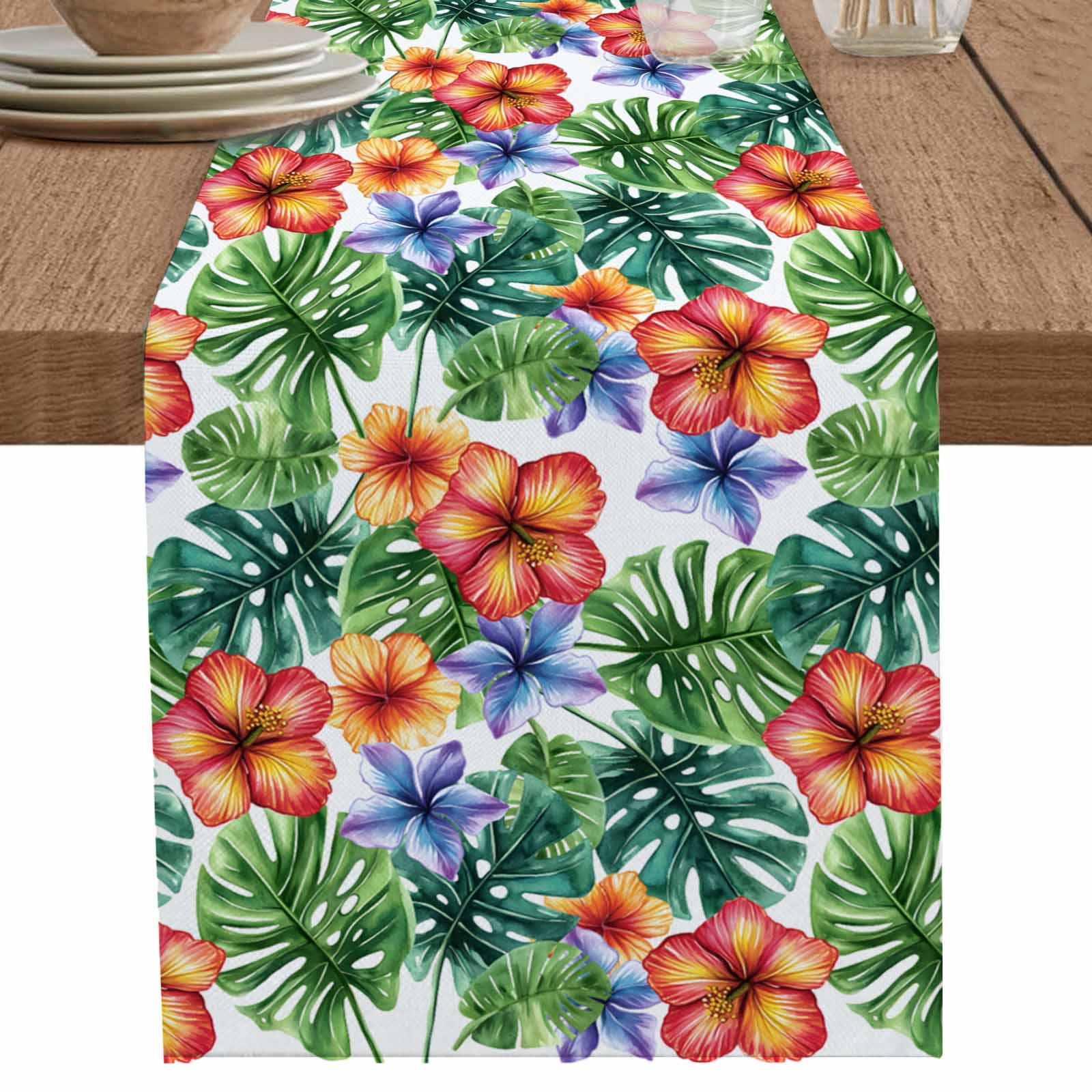 nqOlkjepod Tropical Botanical Table Runner 72 Inches Long Farmhouse ...
