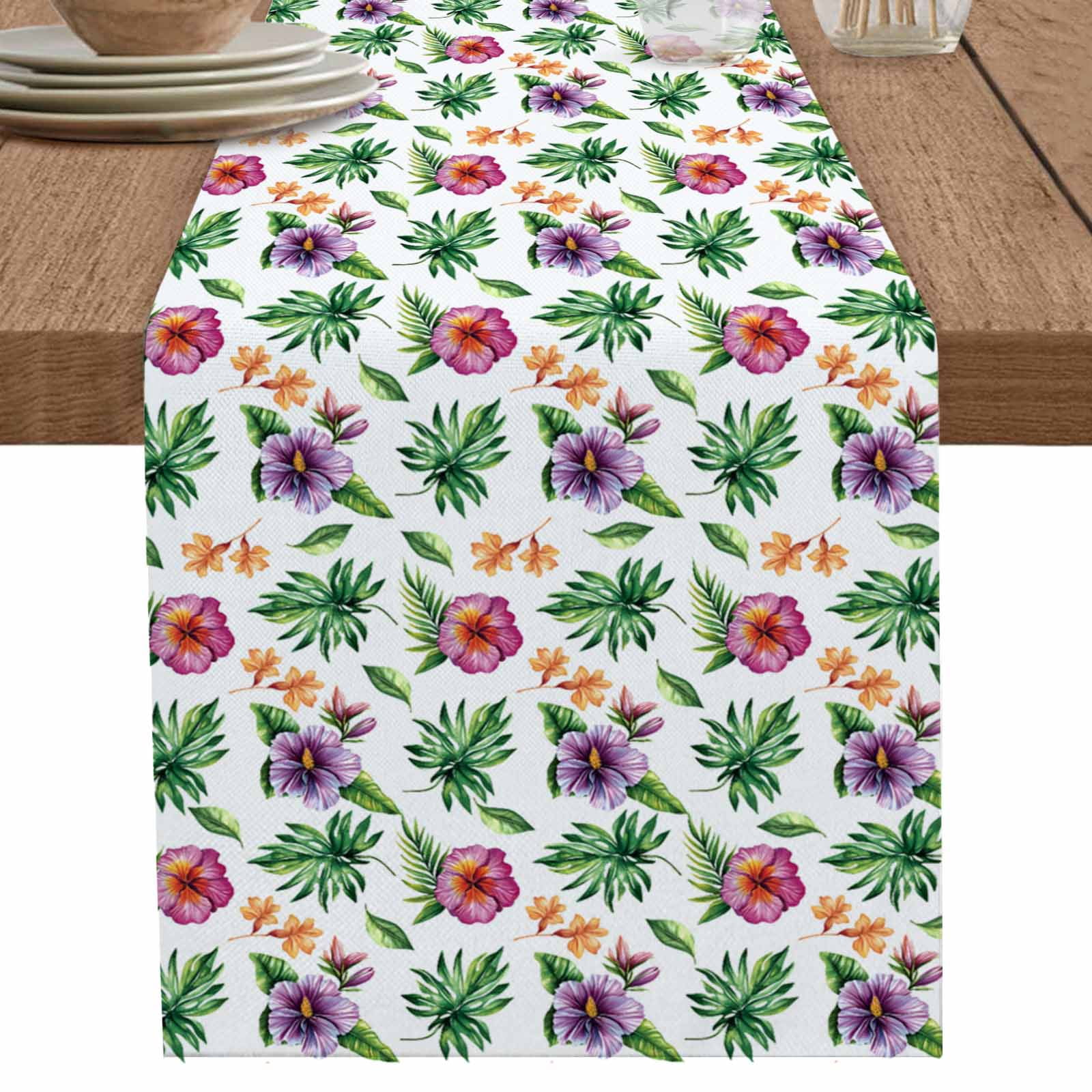 nqOlkjepod Tropical Botanical Table Runner 90 Inches Long Farmhouse ...