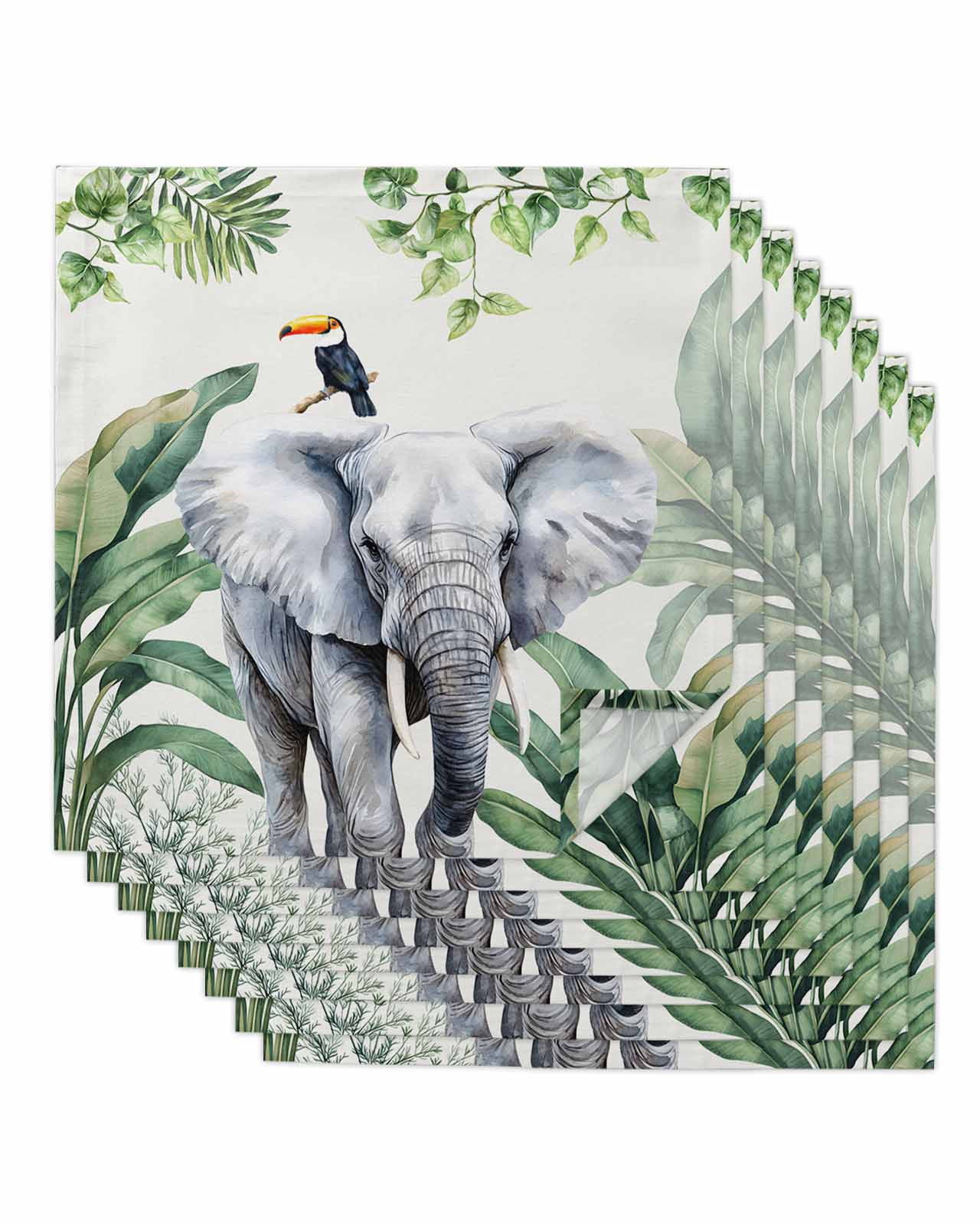 nqOlkjepod Tropical Elephant Bird Cloth Napkins Set of 8 Reusable ...