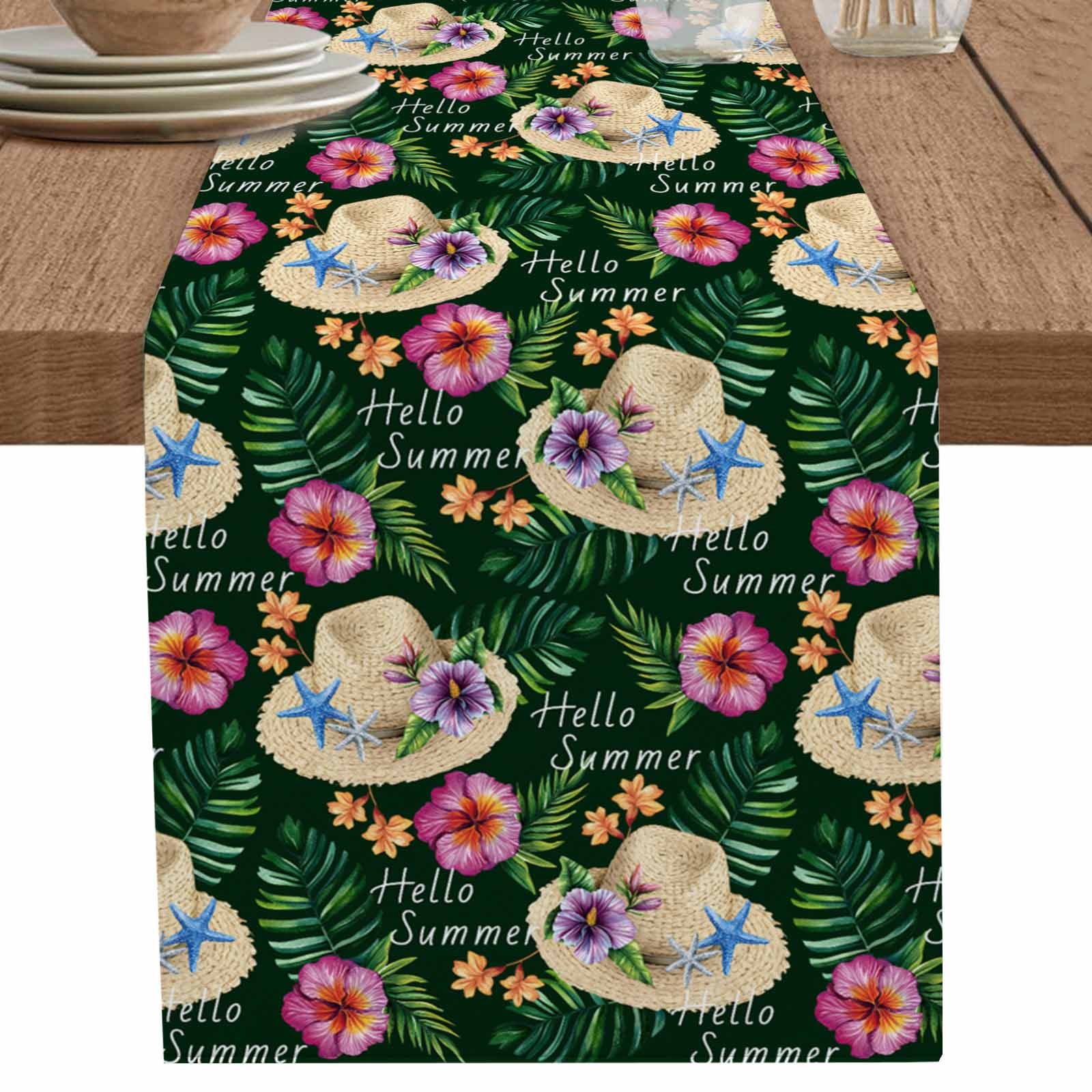 nqOlkjepod Tropical Flower Table Runner 72 Inches Long Farmhouse Dress ...