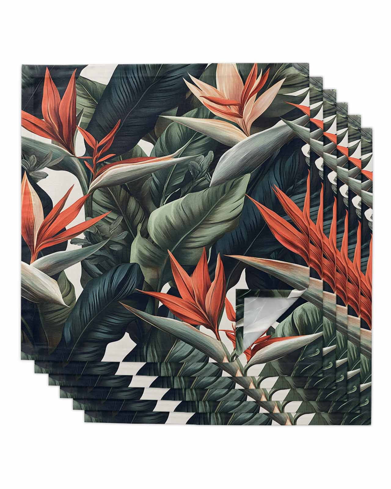 nqOlkjepod Tropical Flowers Leaves Cloth Napkins Set of 6 Reusable ...