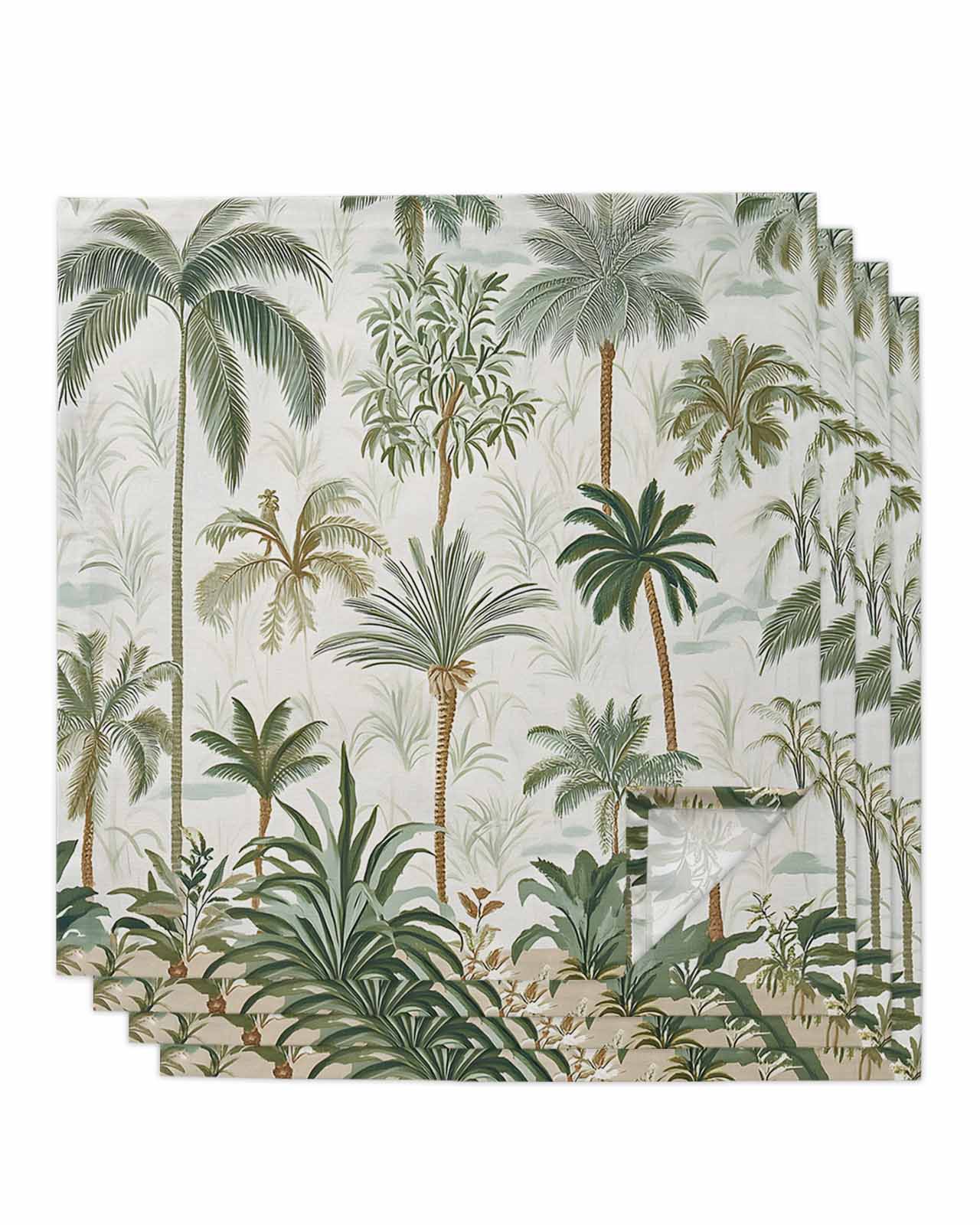 nqOlkjepod Tropical Green Palm Tree Cloth Napkins Set of 4 Reusable ...