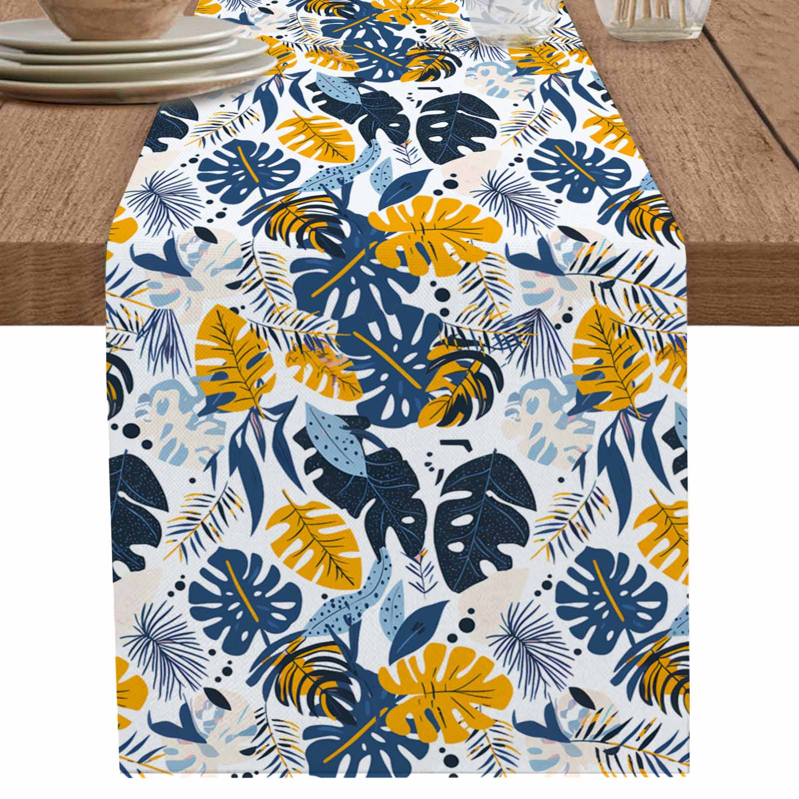 nqOlkjepod Tropical Leaf Table Runner 108 Inches Long Farmhouse Dress ...