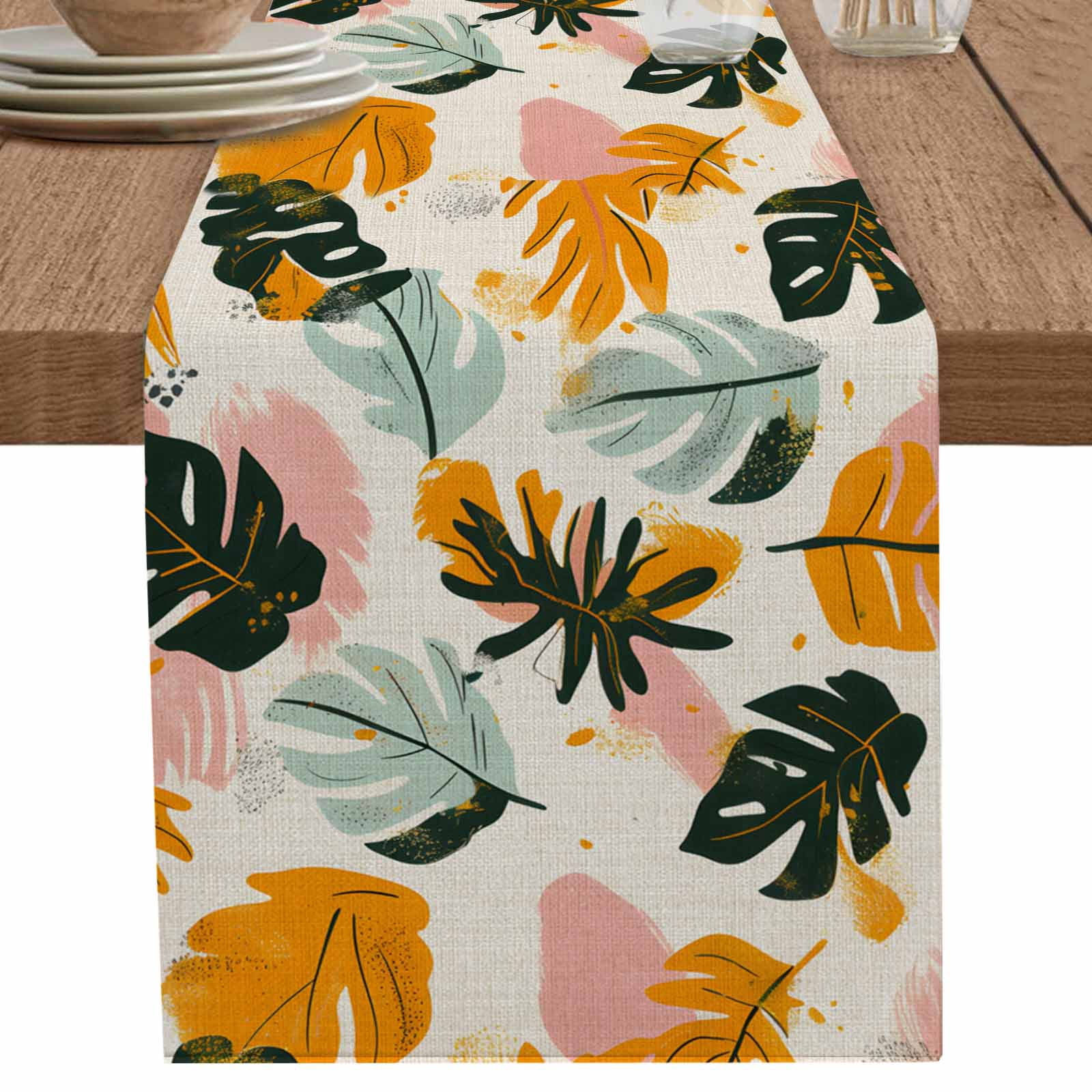 nqOlkjepod Tropical Leaf Table Runner 72 Inches Long Farmhouse Dress ...