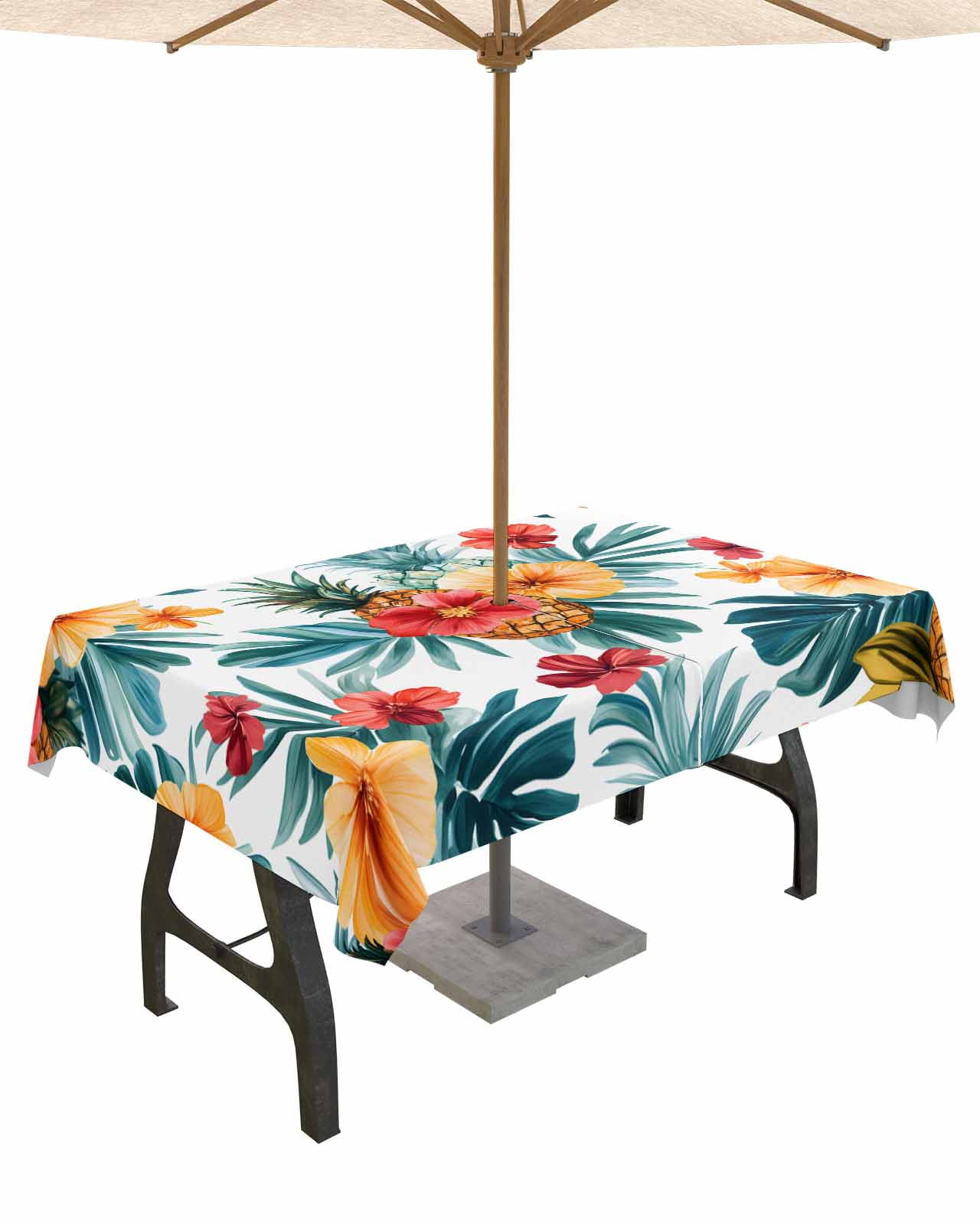 nqOlkjepod Tropical Leaves Floral Outdoor Tablecloth with Umbrella Hole & Zipper, Summer ...