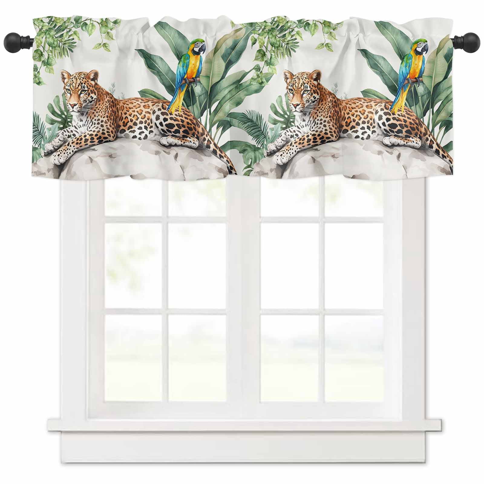 nqOlkjepod Tropical Leopard Parrot Farmhouse Short Window Curtain ...