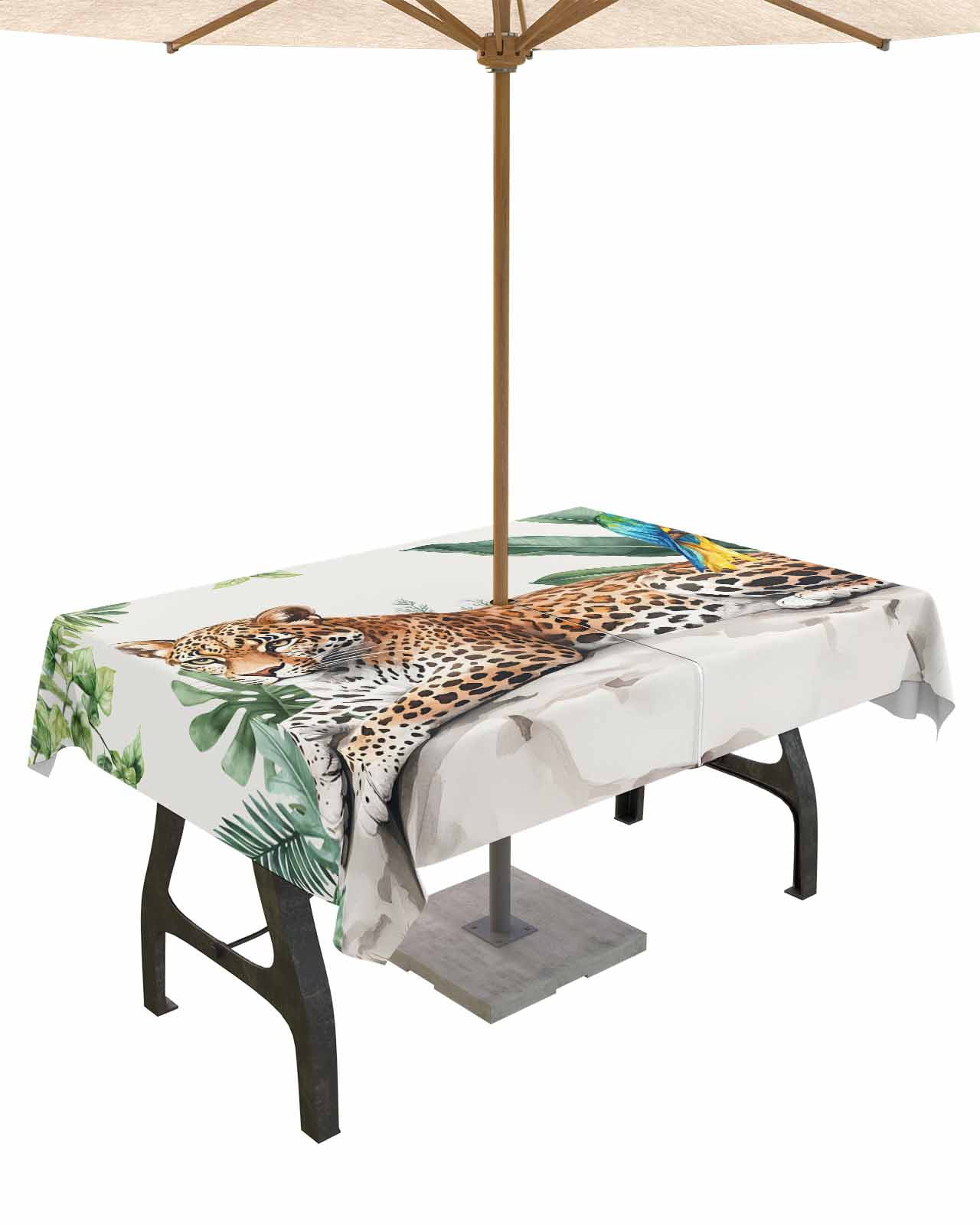 nqOlkjepod Tropical Leopard Parrot Outdoor Tablecloth with Umbrella ...