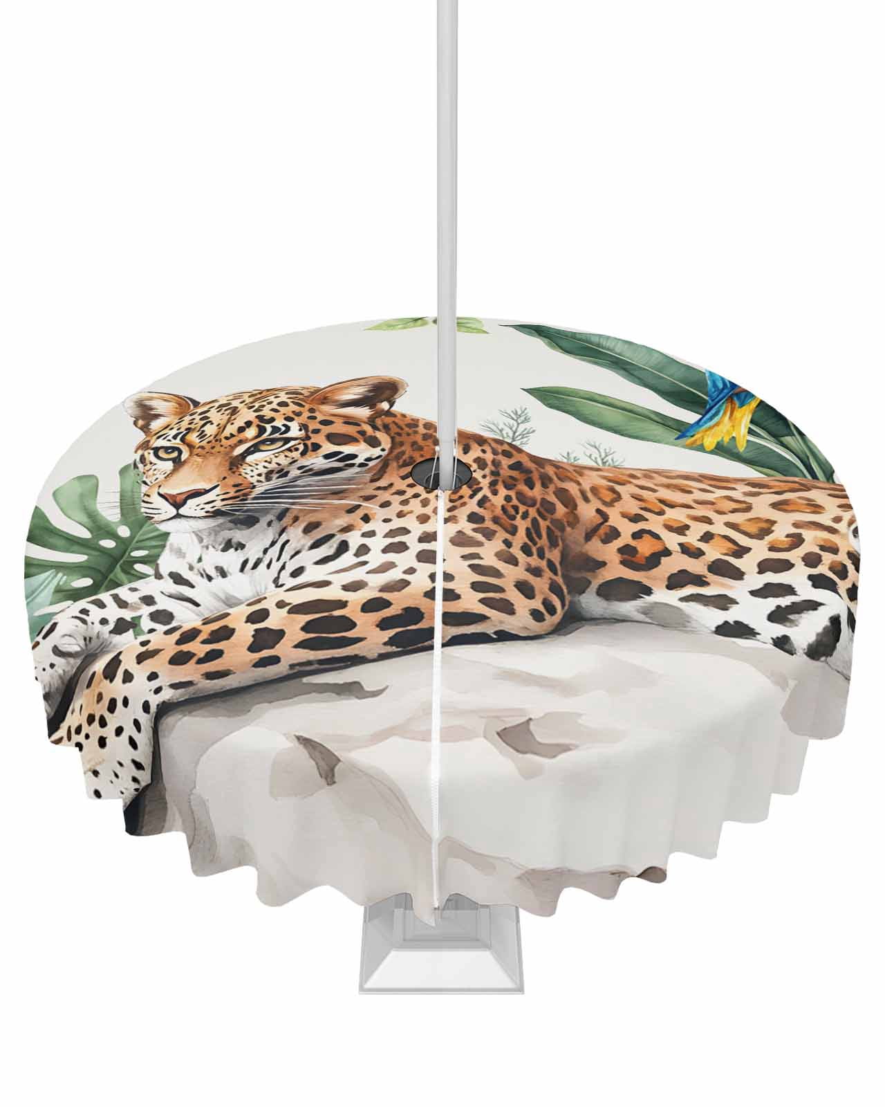 nqOlkjepod Tropical Leopard Parrot Outdoor Tablecloth with Umbrella ...