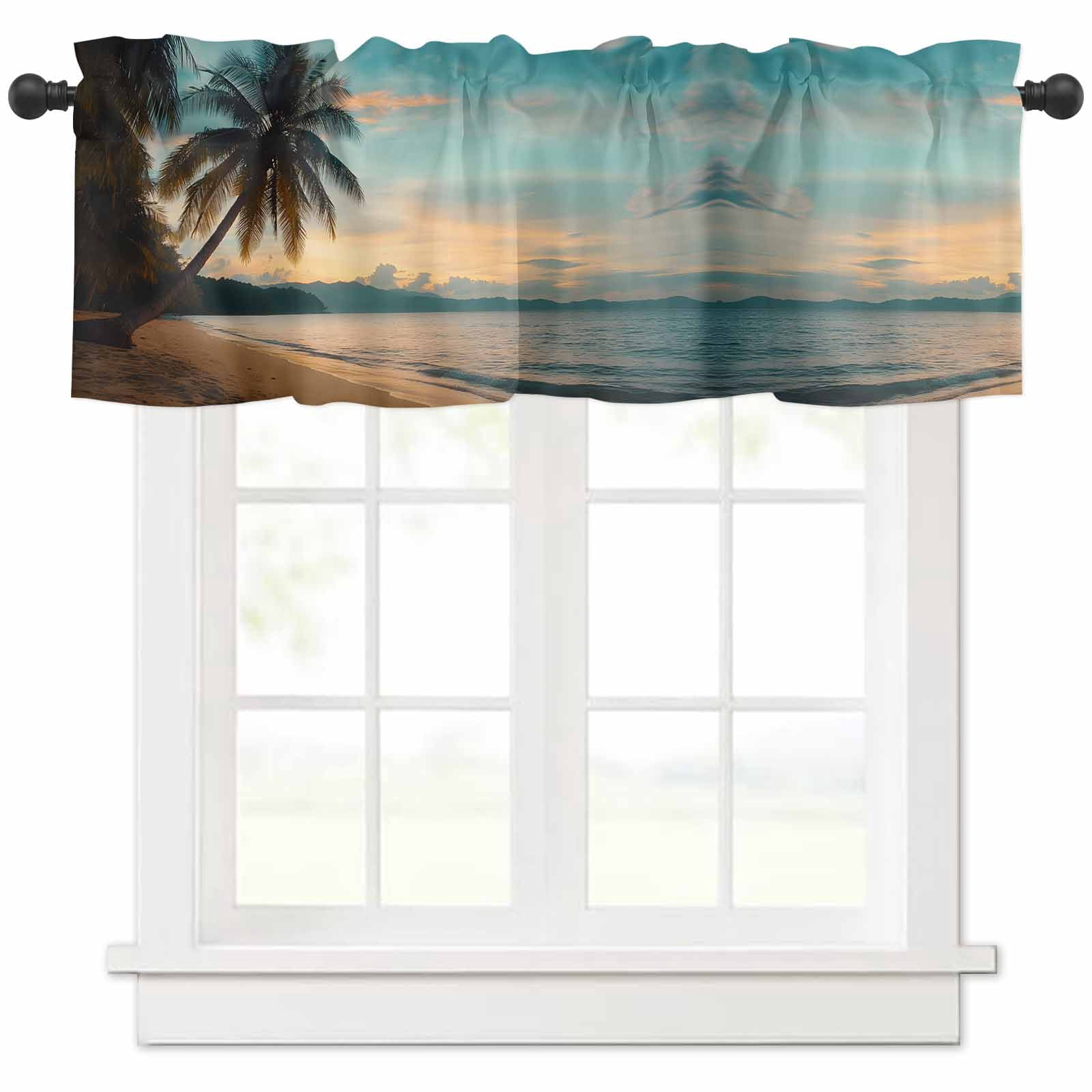 nqOlkjepod Tropical Palm Farmhouse Short Window Curtain Valances ...