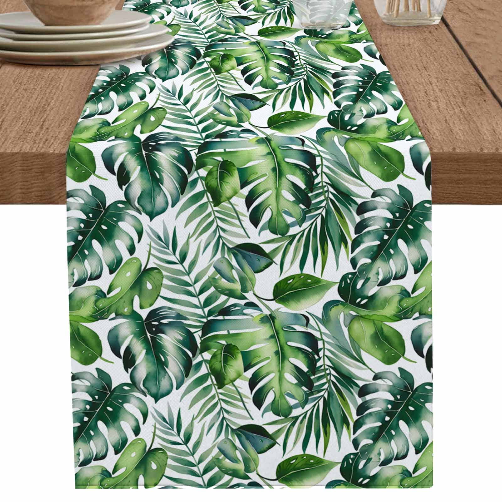 nqOlkjepod Tropical Palm Leaves Table Runner 108 Inches Long Farmhouse ...