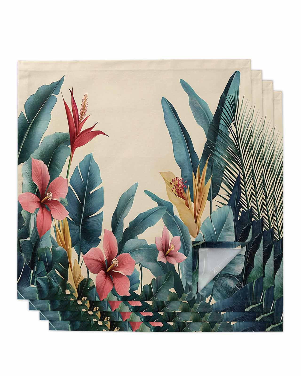 nqOlkjepod Tropical Plant Cloth Napkins Set of 4 Reusable Dinner ...