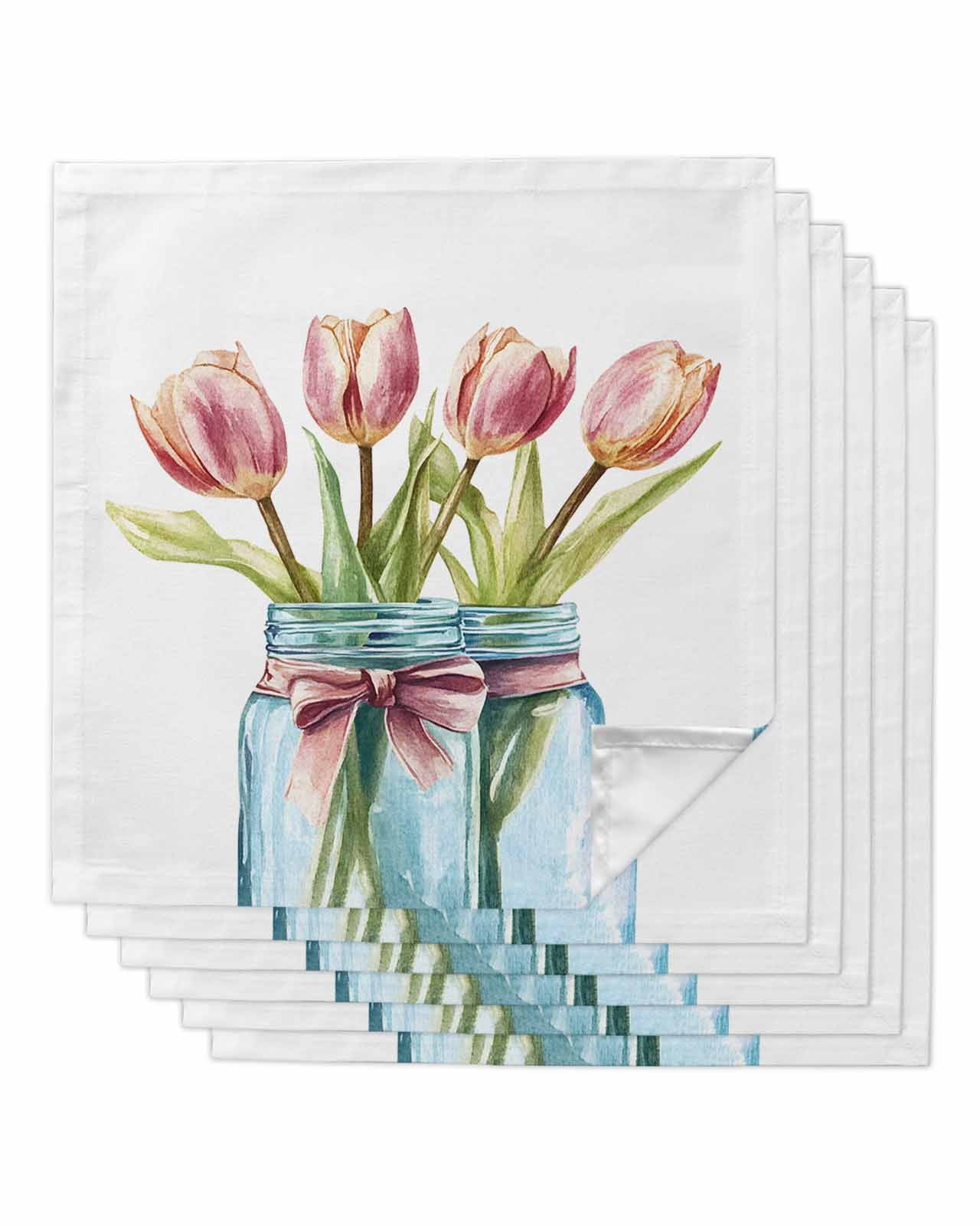 nqOlkjepod Tulip Flower Cloth Napkins Set of 6 Reusable Dinner Napkins ...