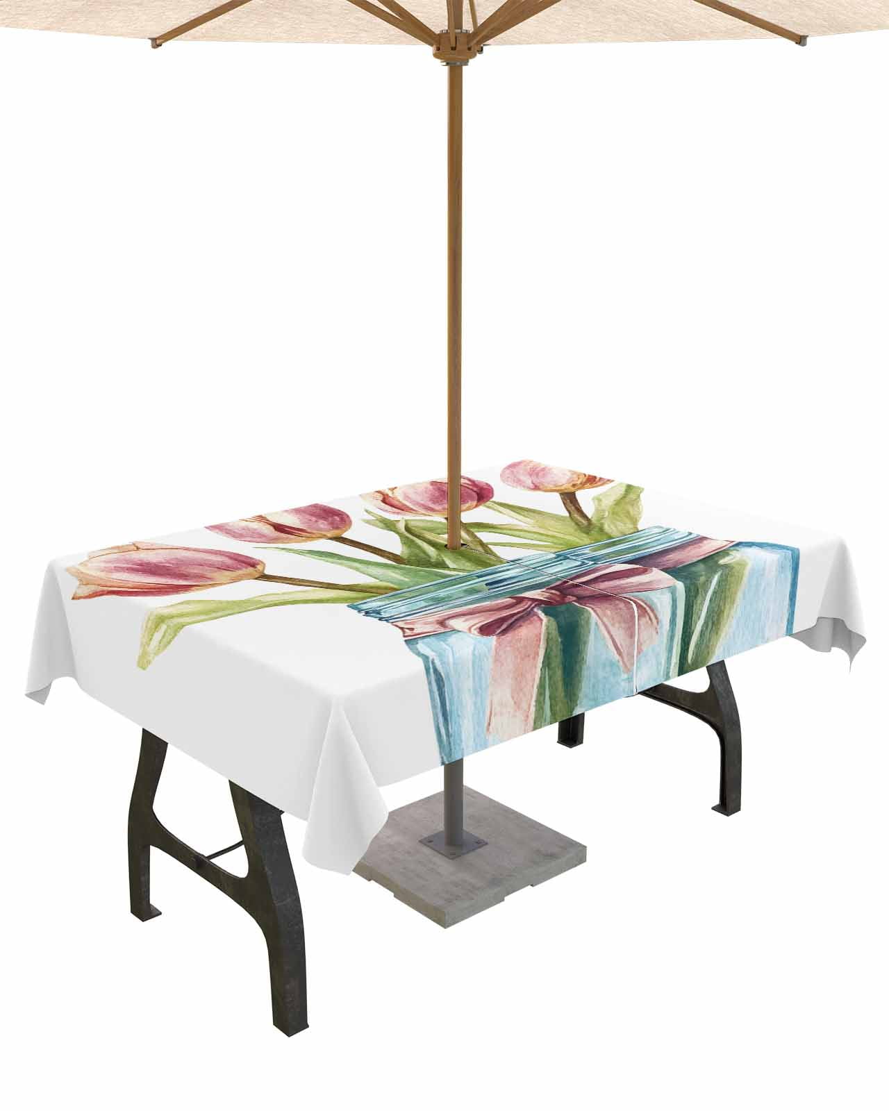 nqOlkjepod Tulip Flower Outdoor Tablecloth with Umbrella Hole & Zipper ...
