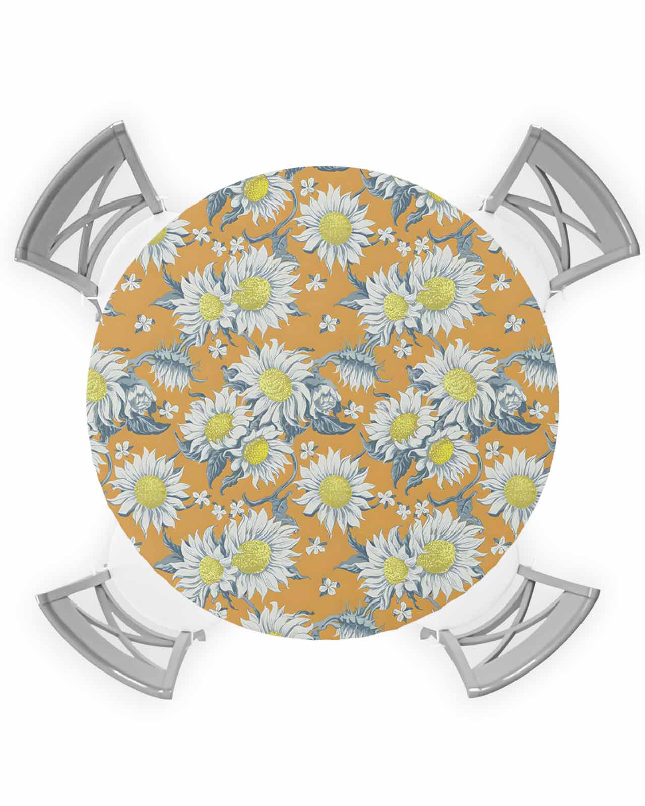 nqOlkjepod Turmeric Daisy Round Tablecloth, Fitted Table Cover with ...