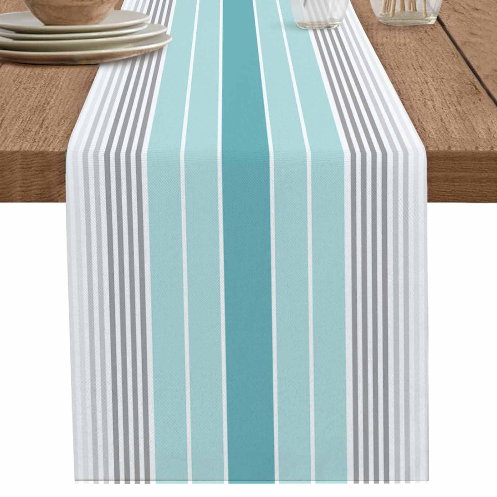 nqOlkjepod Turquoise Aqua Stripes Table Runner 108 Inches Long ...