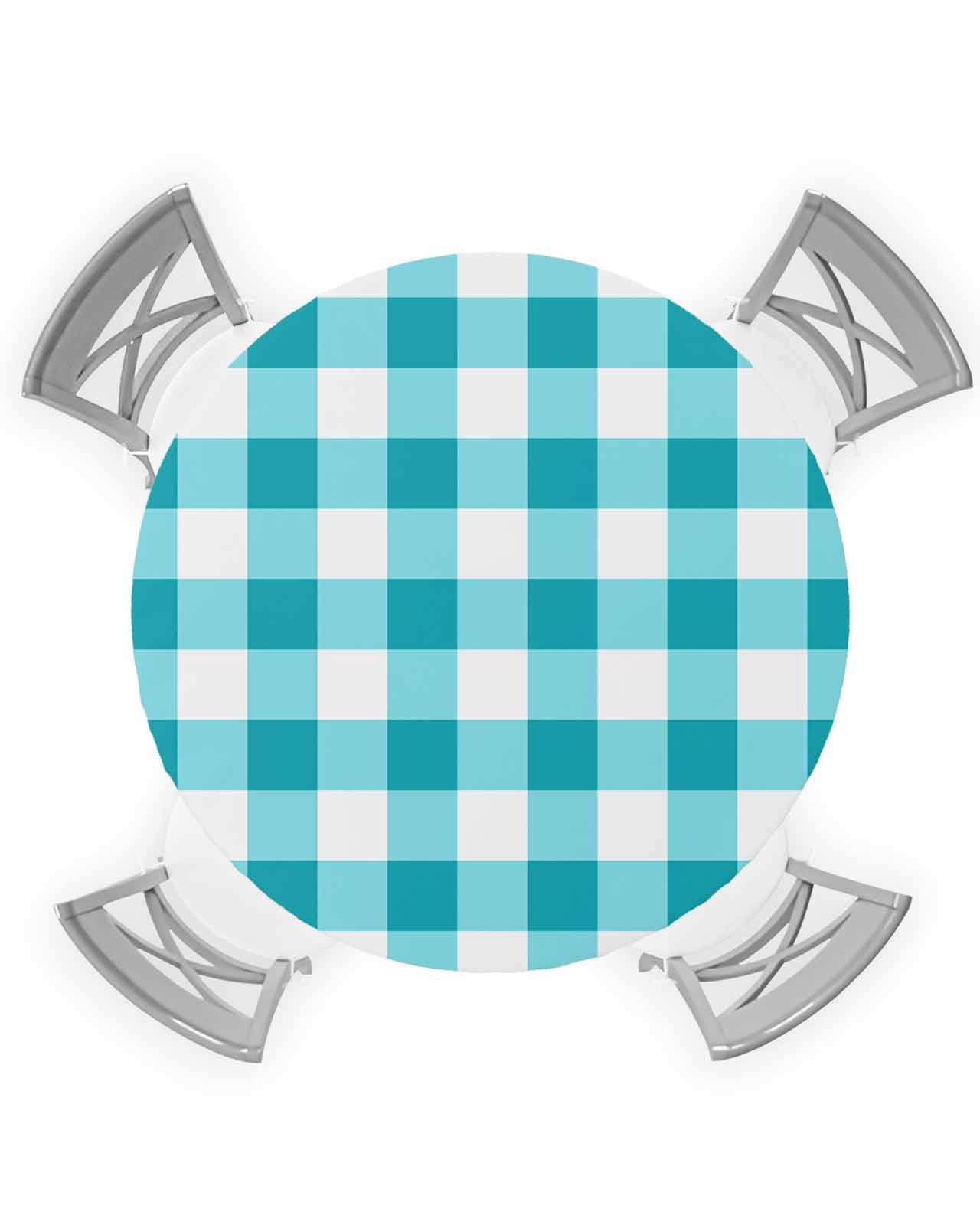 nqOlkjepod Turquoise Checkered Round Tablecloth, Fitted Table Cover ...