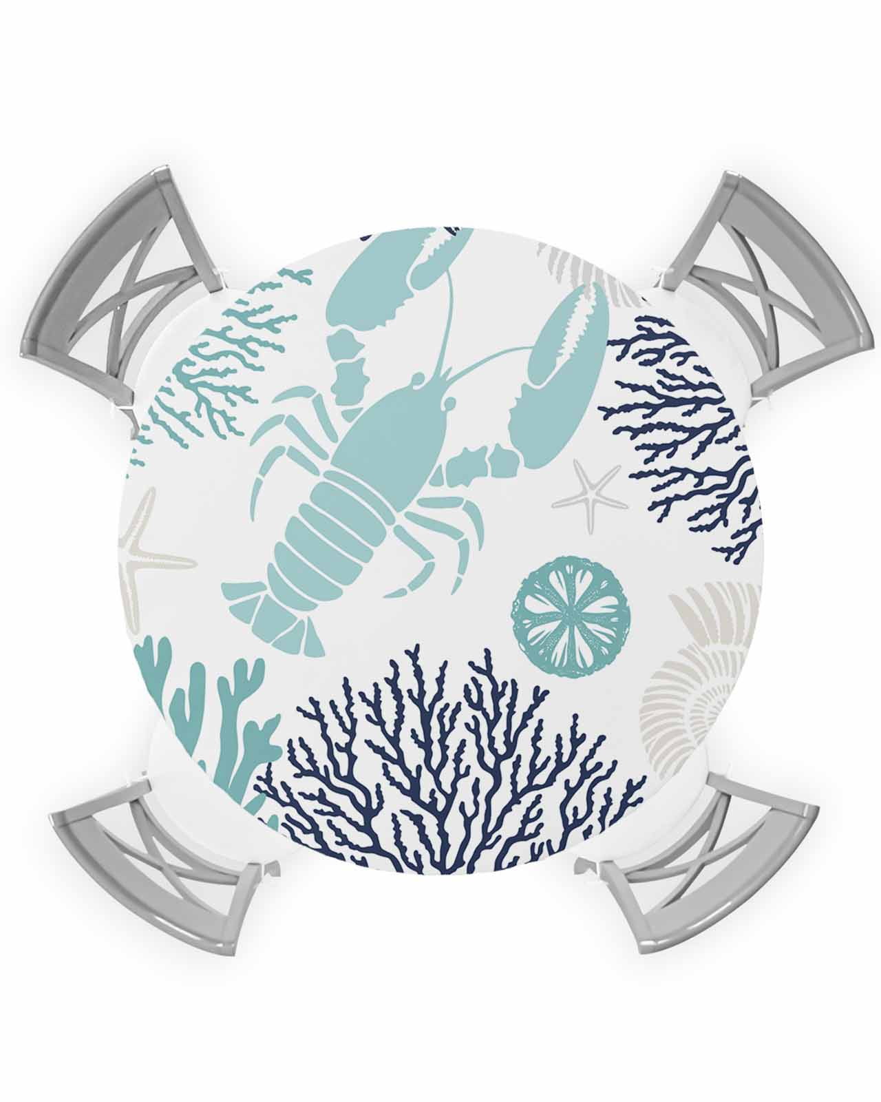 nqOlkjepod Turquoise Coastal Round Tablecloth, Fitted Table Cover with ...