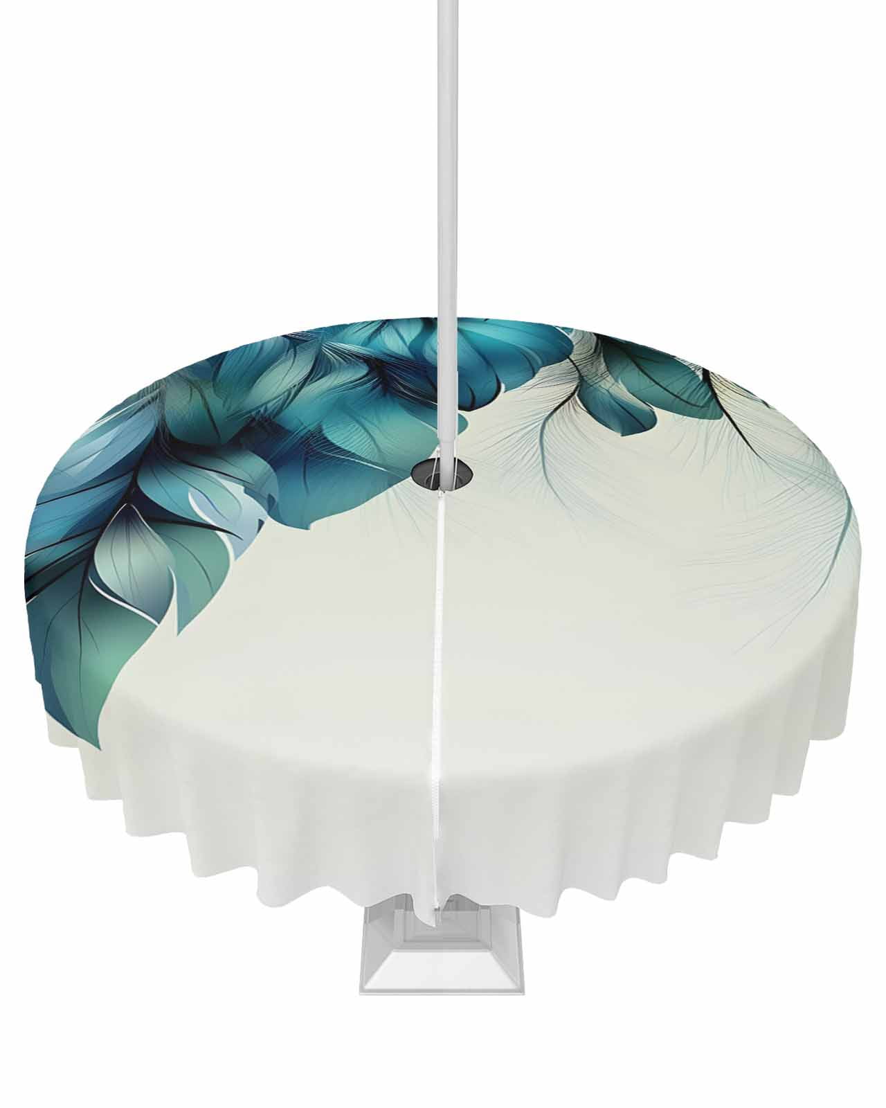 nqOlkjepod Turquoise Feather Outdoor Tablecloth with Umbrella Hole ...
