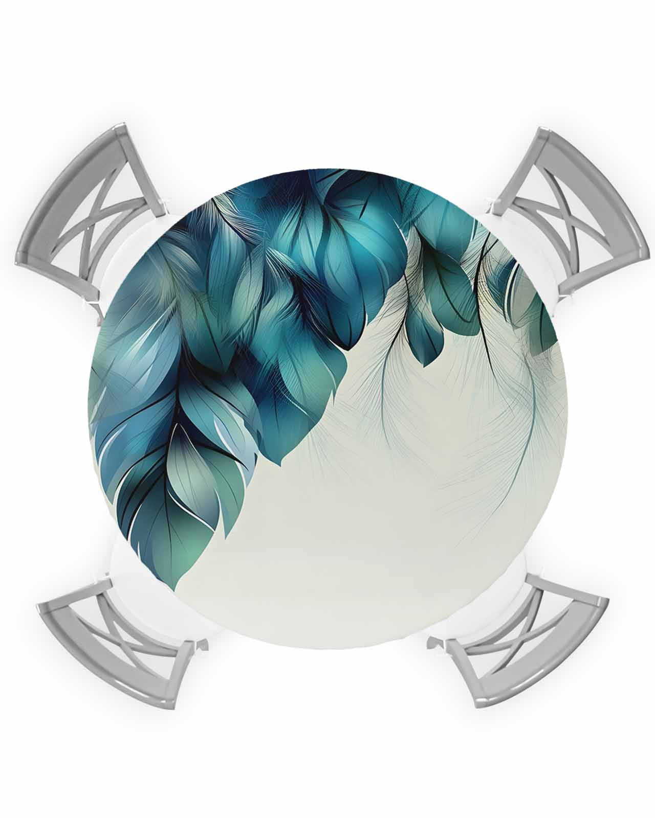 nqOlkjepod Turquoise Feather Round Tablecloth, Fitted Table Cover with ...