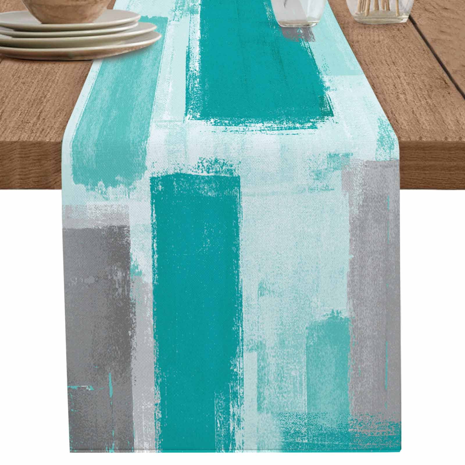 nqOlkjepod Turquoise Grey Ombre Table Runner 60 Inches Long Farmhouse ...