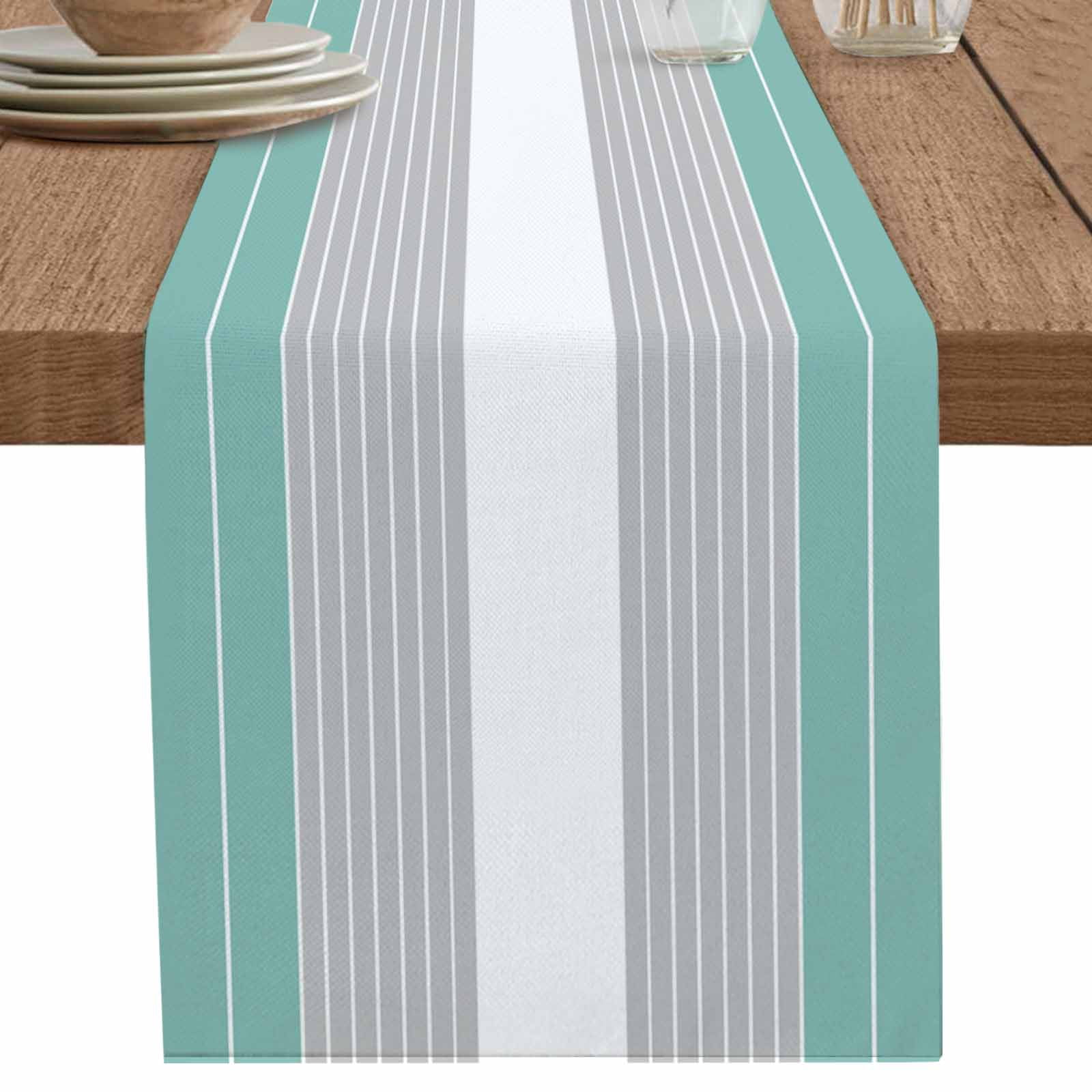 nqOlkjepod Turquoise Grey Stripe Table Runner 72 Inches Long Farmhouse ...