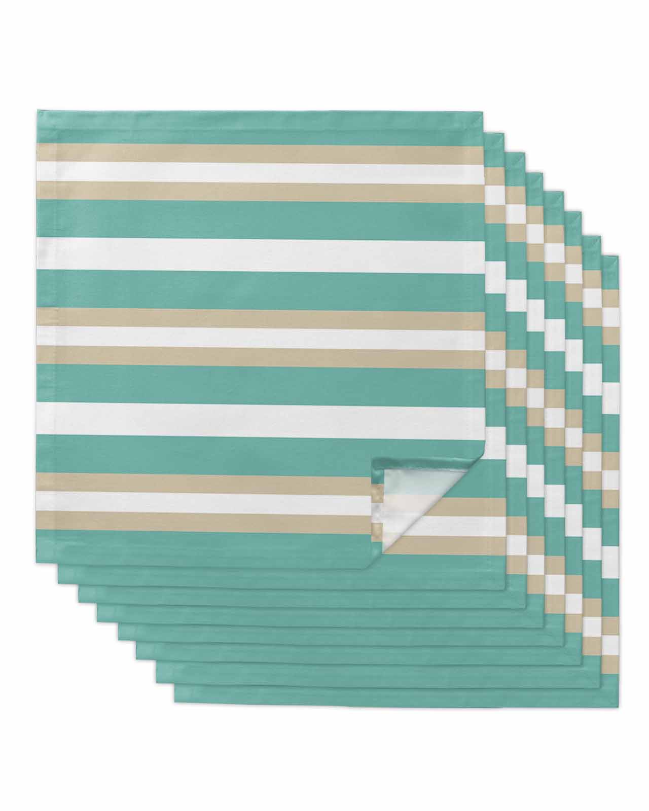 nqOlkjepod Turquoise Khaki Striped Cloth Napkins Set of 8 Reusable ...
