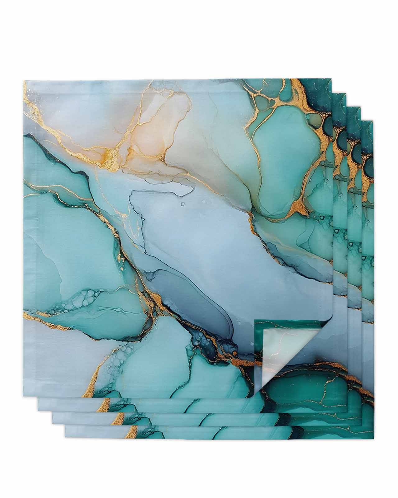 nqOlkjepod Turquoise Marble Cloth Napkins Set of 4 Reusable Dinner ...