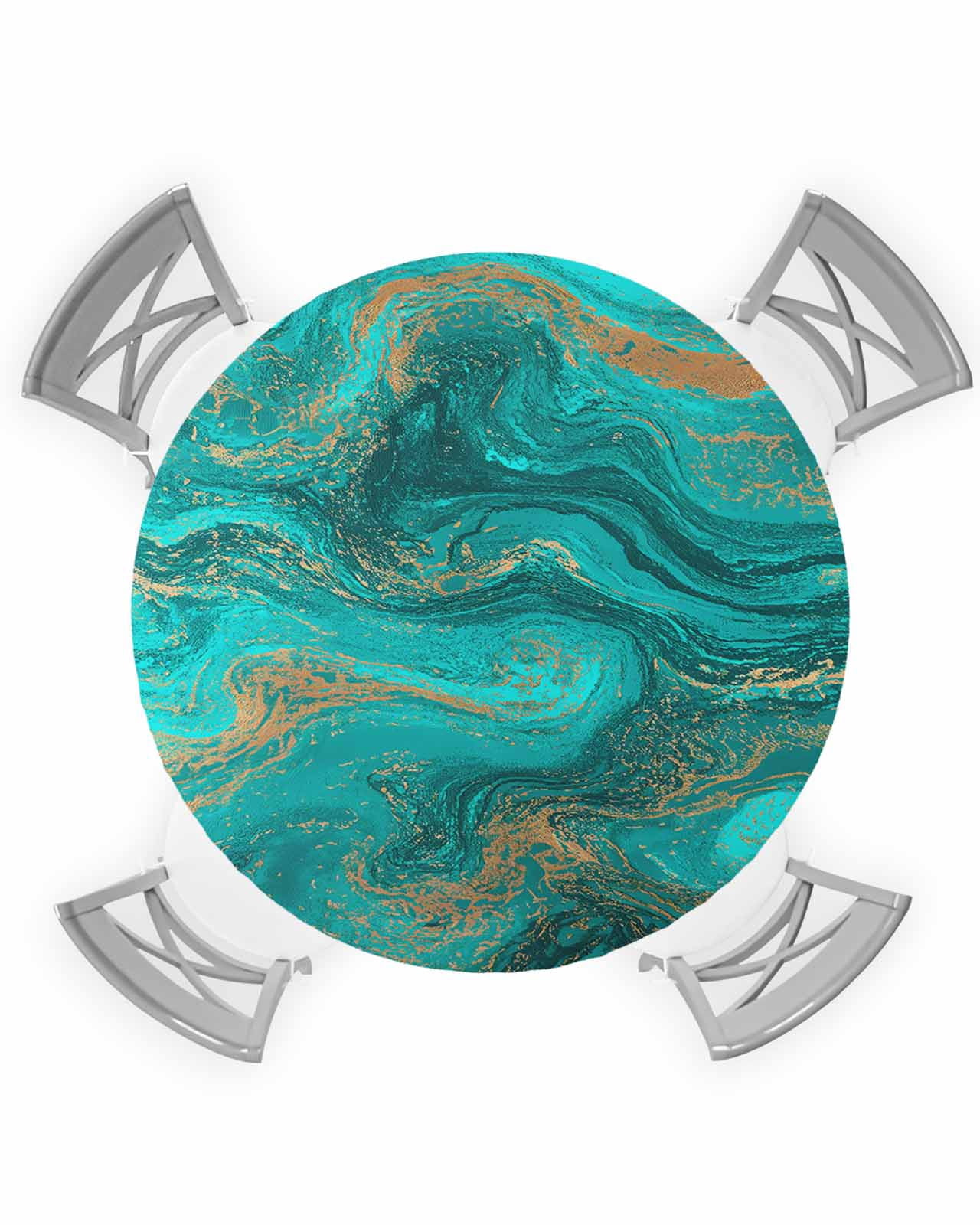 nqOlkjepod Turquoise Marble Round Tablecloth, Fitted Table Cover with ...