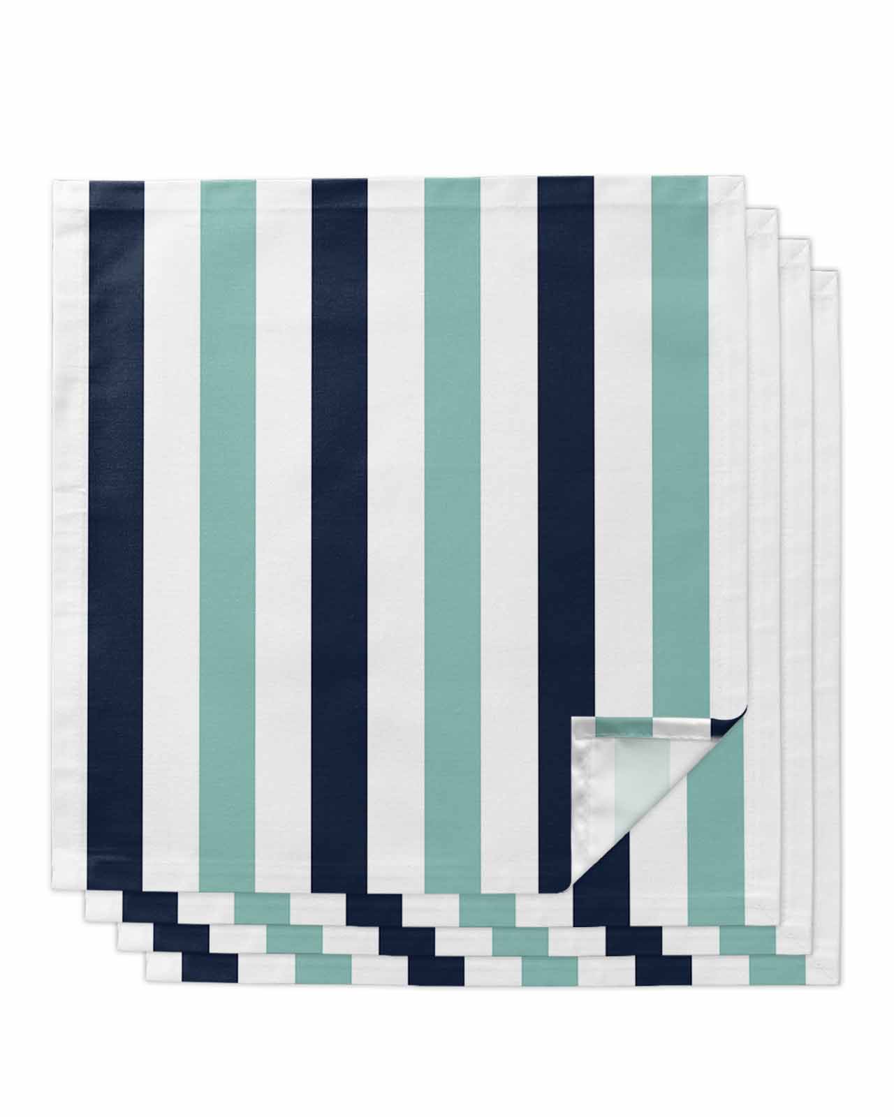 nqOlkjepod Turquoise Navy Blue Striped Cloth Napkins Set of 4 Reusable ...