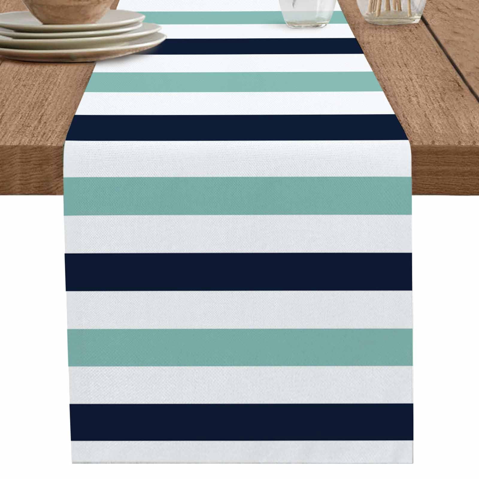 nqOlkjepod Turquoise Navy Blue Striped Table Runner 72 Inches Long ...