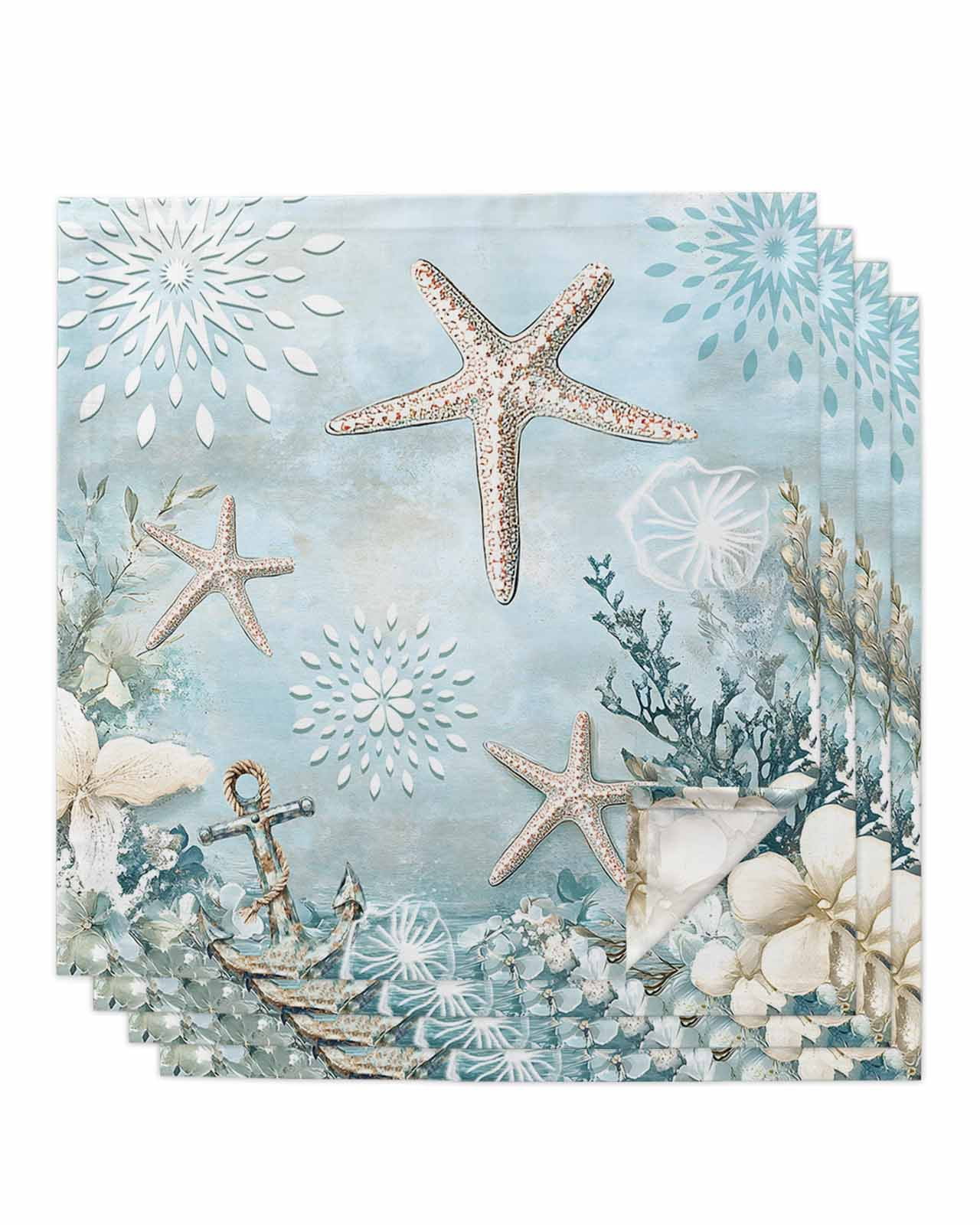 nqOlkjepod Turquoise Ocean Coastal Cloth Napkins Set of 4 Reusable ...