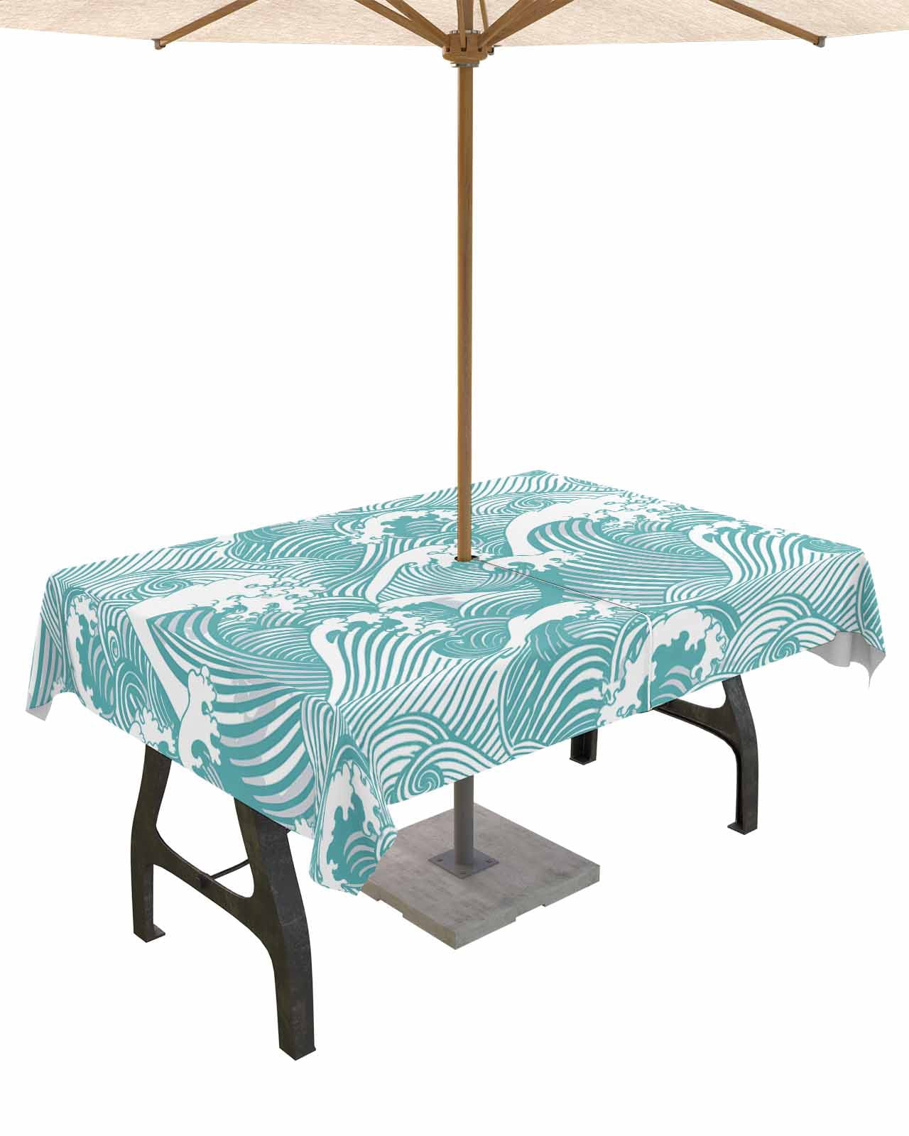 nqOlkjepod Turquoise Ocean Waves Outdoor Tablecloth with Umbrella Hole ...