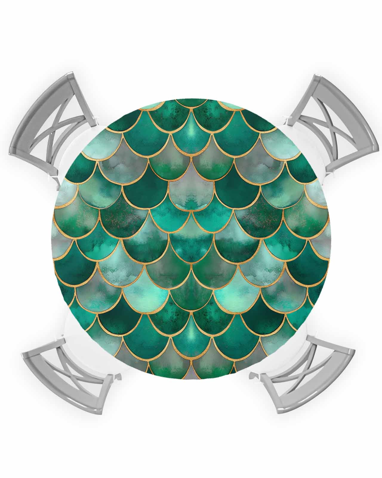 nqOlkjepod Turquoise Ombre Scale Round Tablecloth, Fitted Table Cover ...