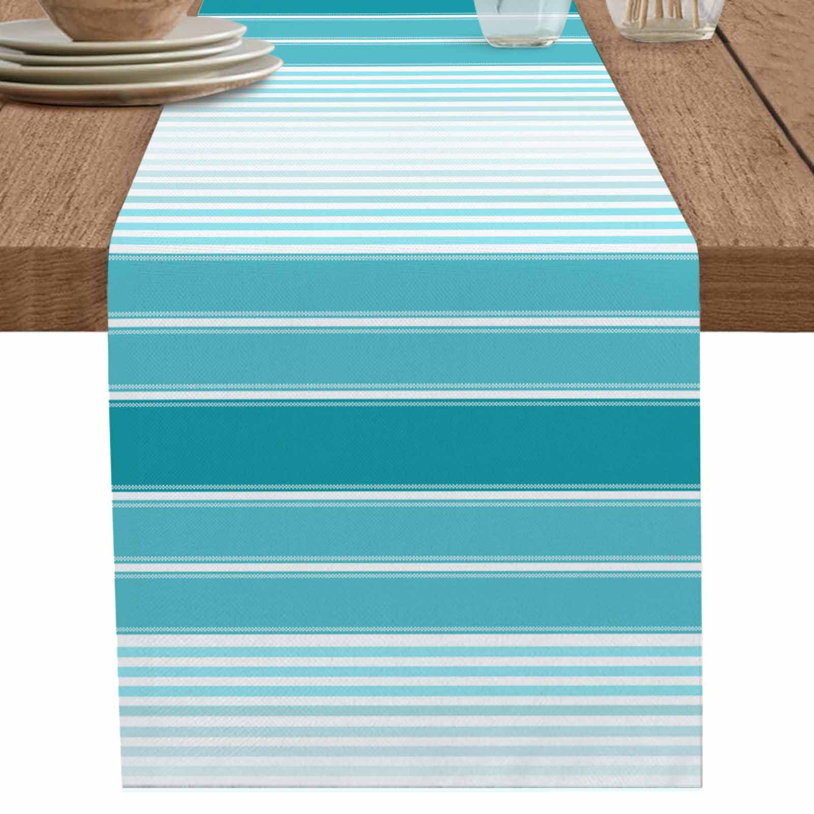 nqOlkjepod Turquoise Ombre Stripe Table Runner 72 Inches Long Farmhouse ...